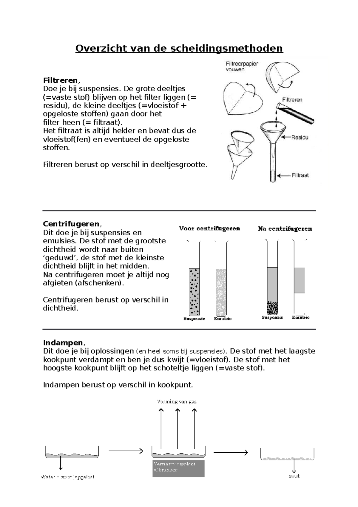 Overzicht scheidingsmethoden Scheikunde - Overzicht van de ...