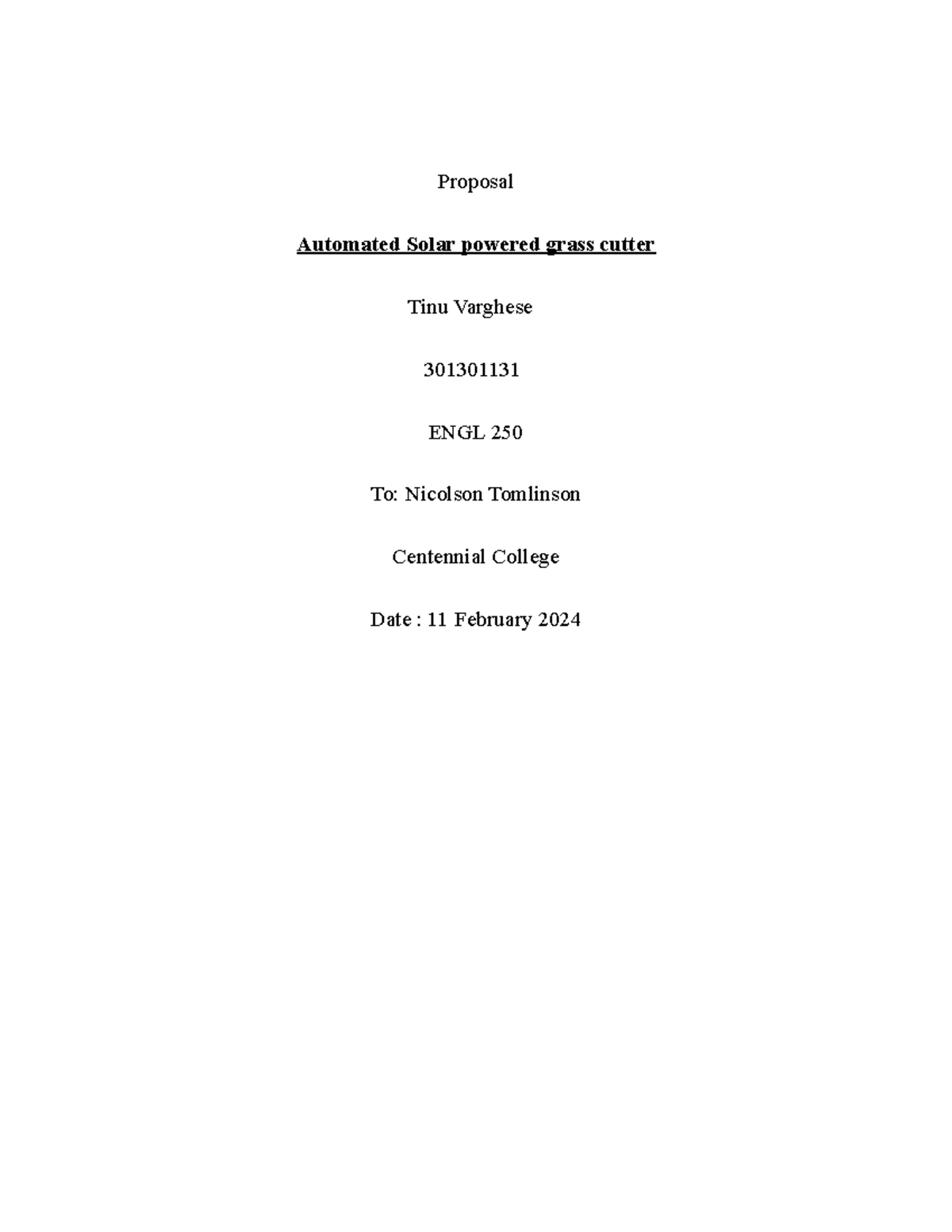 Formal report proposal - Proposal Automated Solar powered grass cutter ...