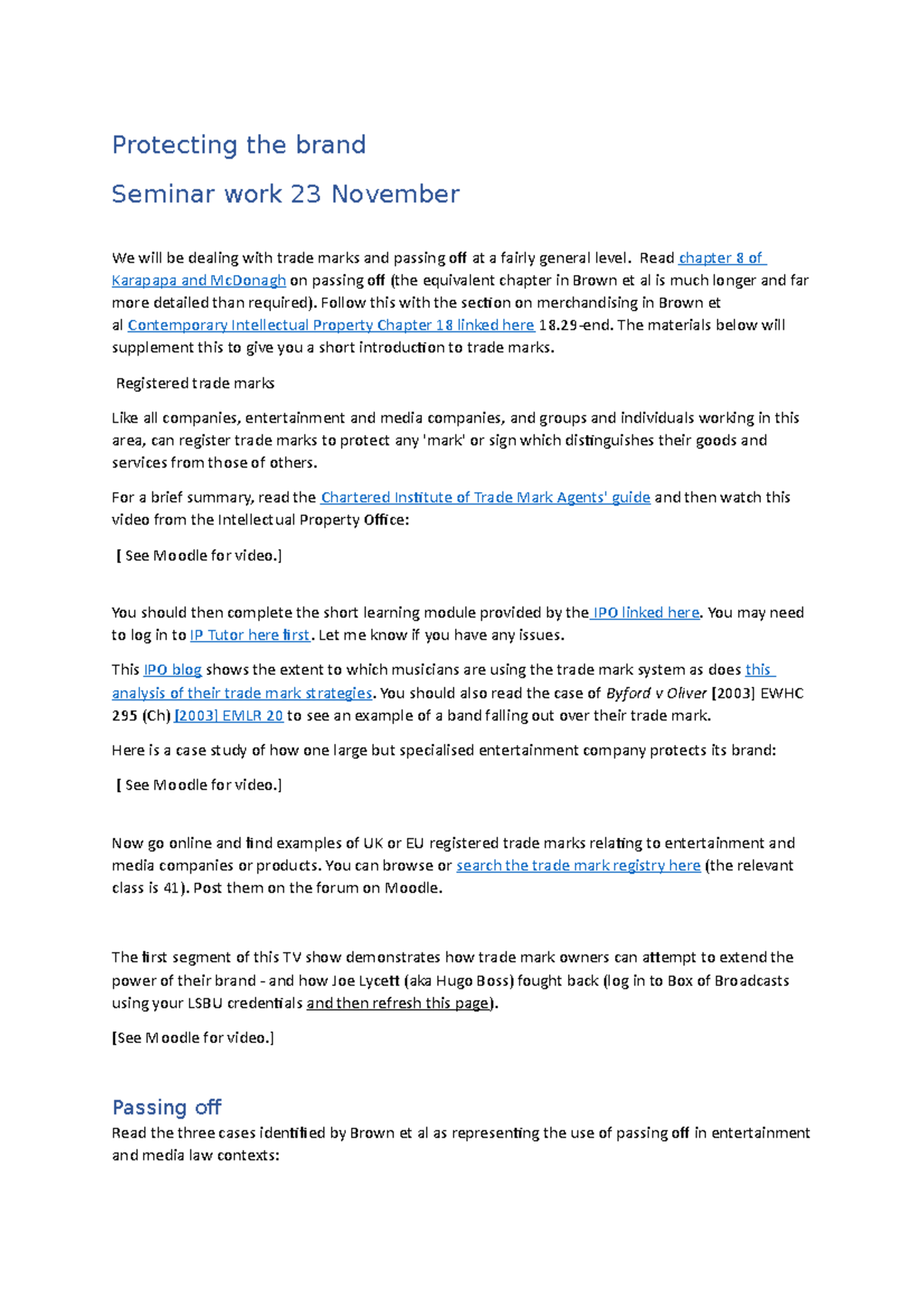 Protecting the brand seminar work 23 November - LAW6EML - LSBU - Studocu