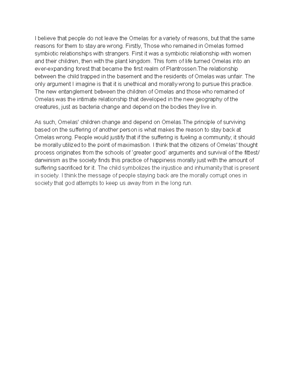 Response—Le+Guin - essay response - I believe that people do not leave ...