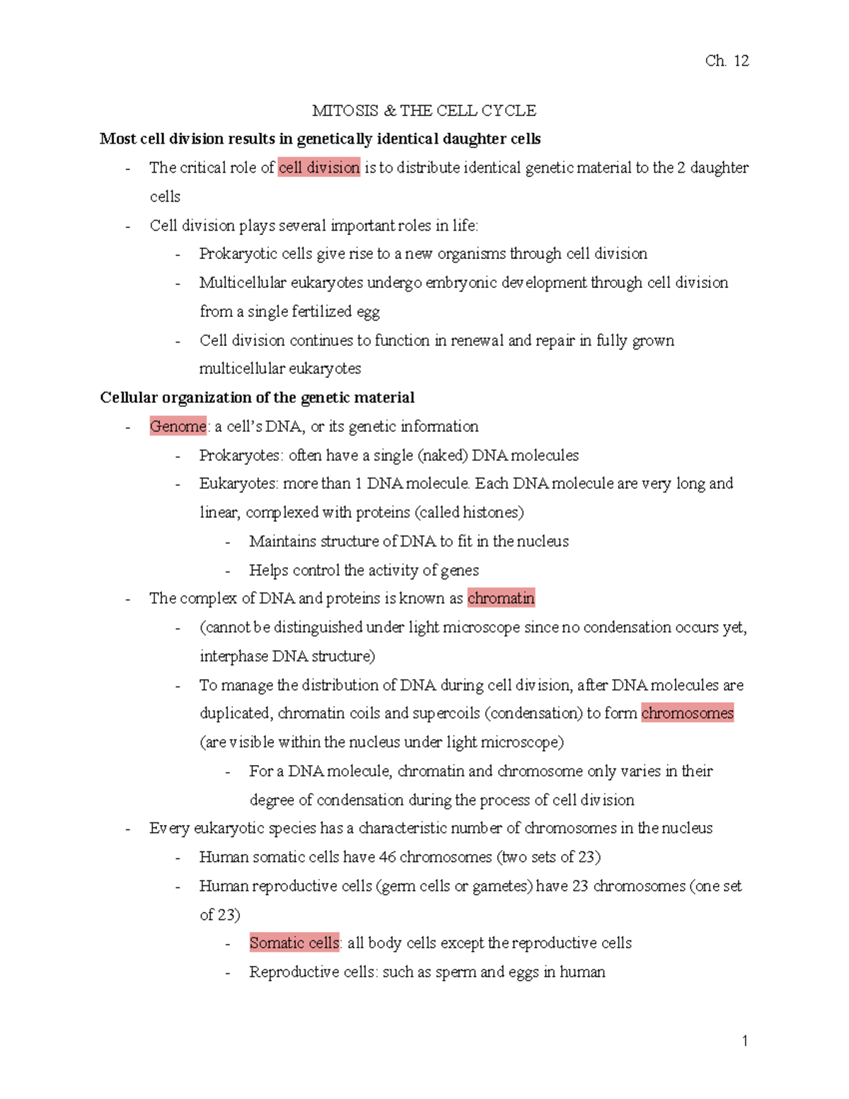 Chapter 12 - Notes about the cell. - MITOSIS & THE CELL CYCLE Most cell ...