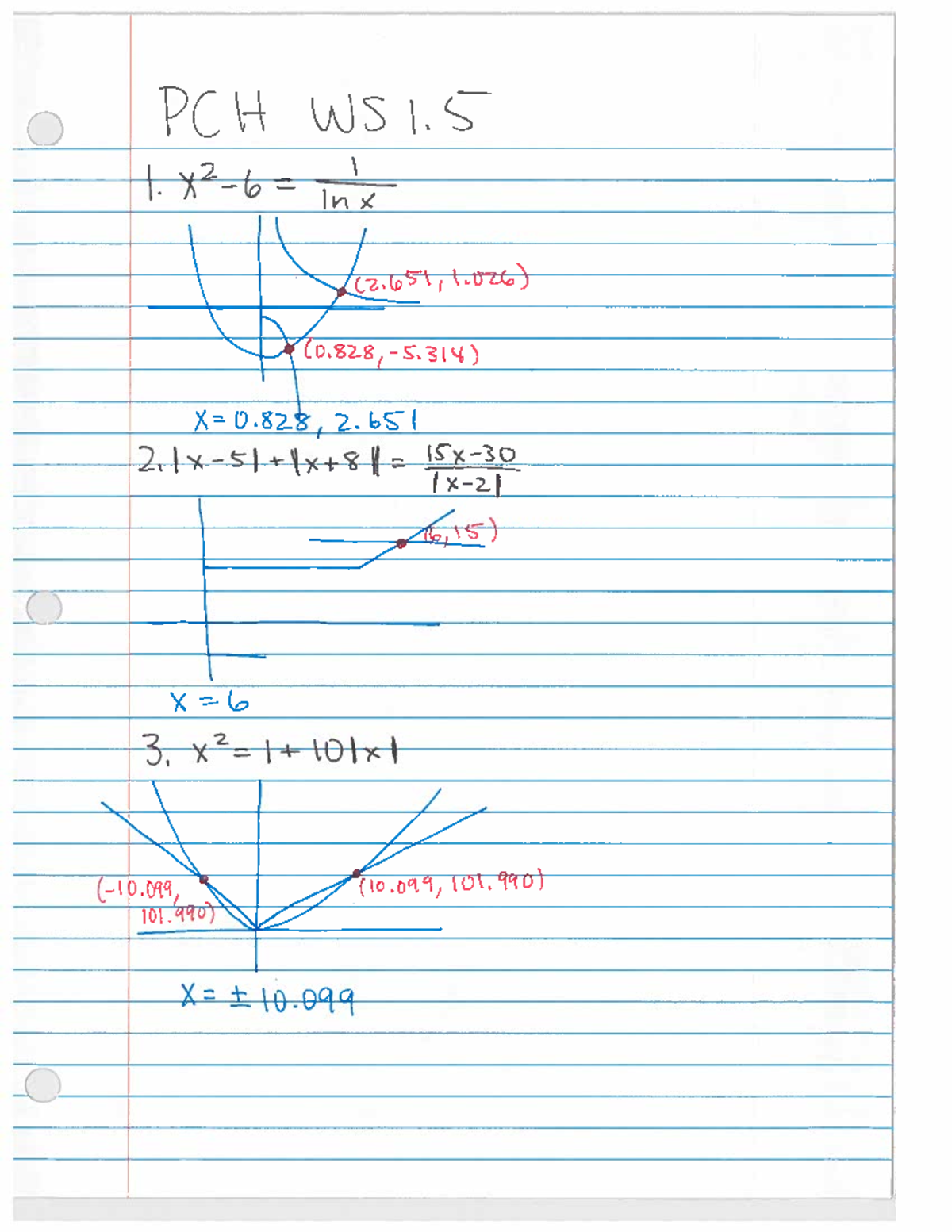 PCH WS 1.5 Guide - Pre-Calculus Honors Chapter 1 Worksheet 5 answer key ...