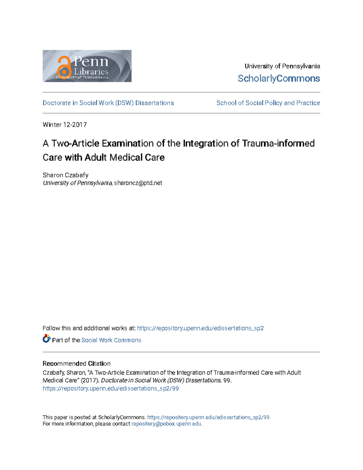A Two-Article Examination of the Integration of Trauma-informed C ...