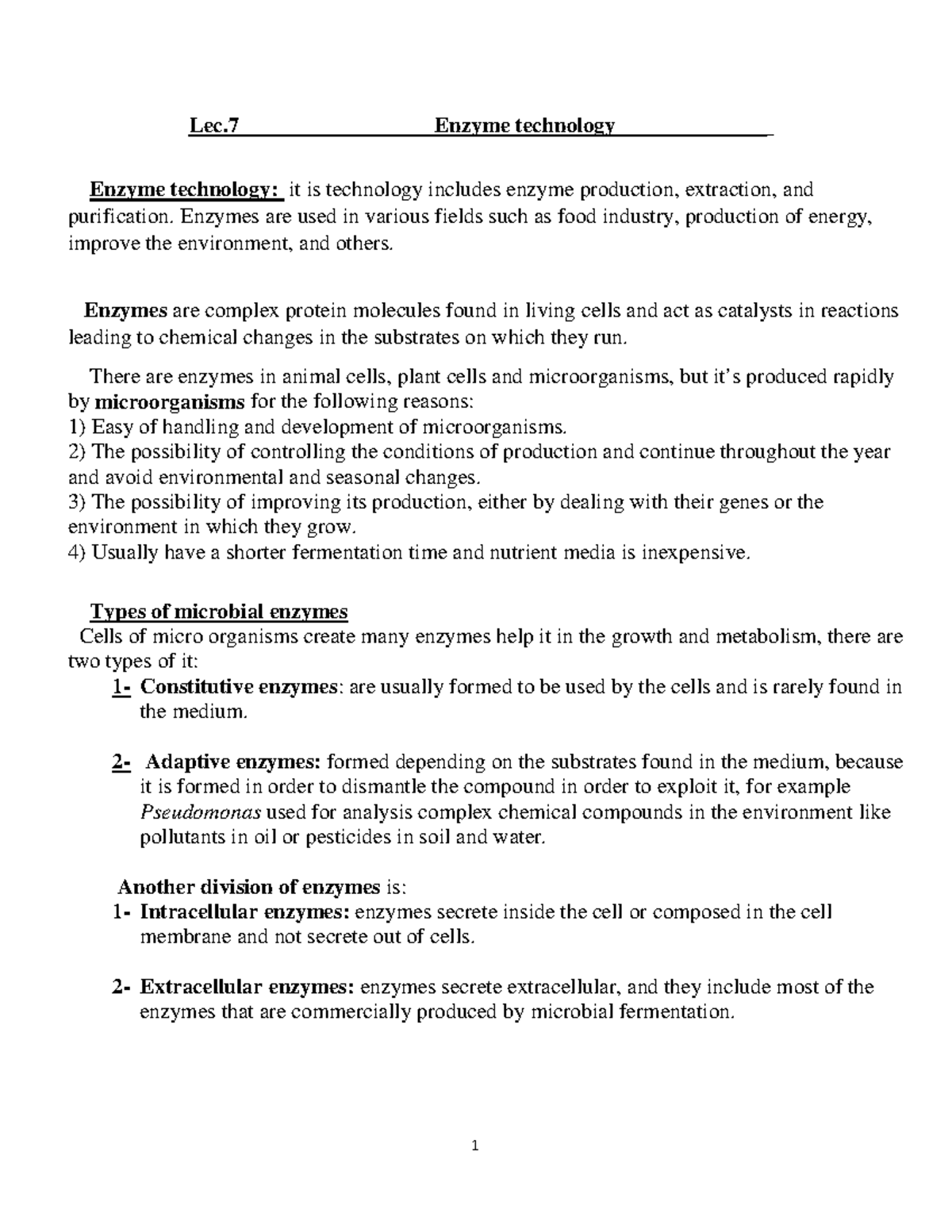 Enzyme technology - Lec Enzyme technology Enzyme technology: it is ...