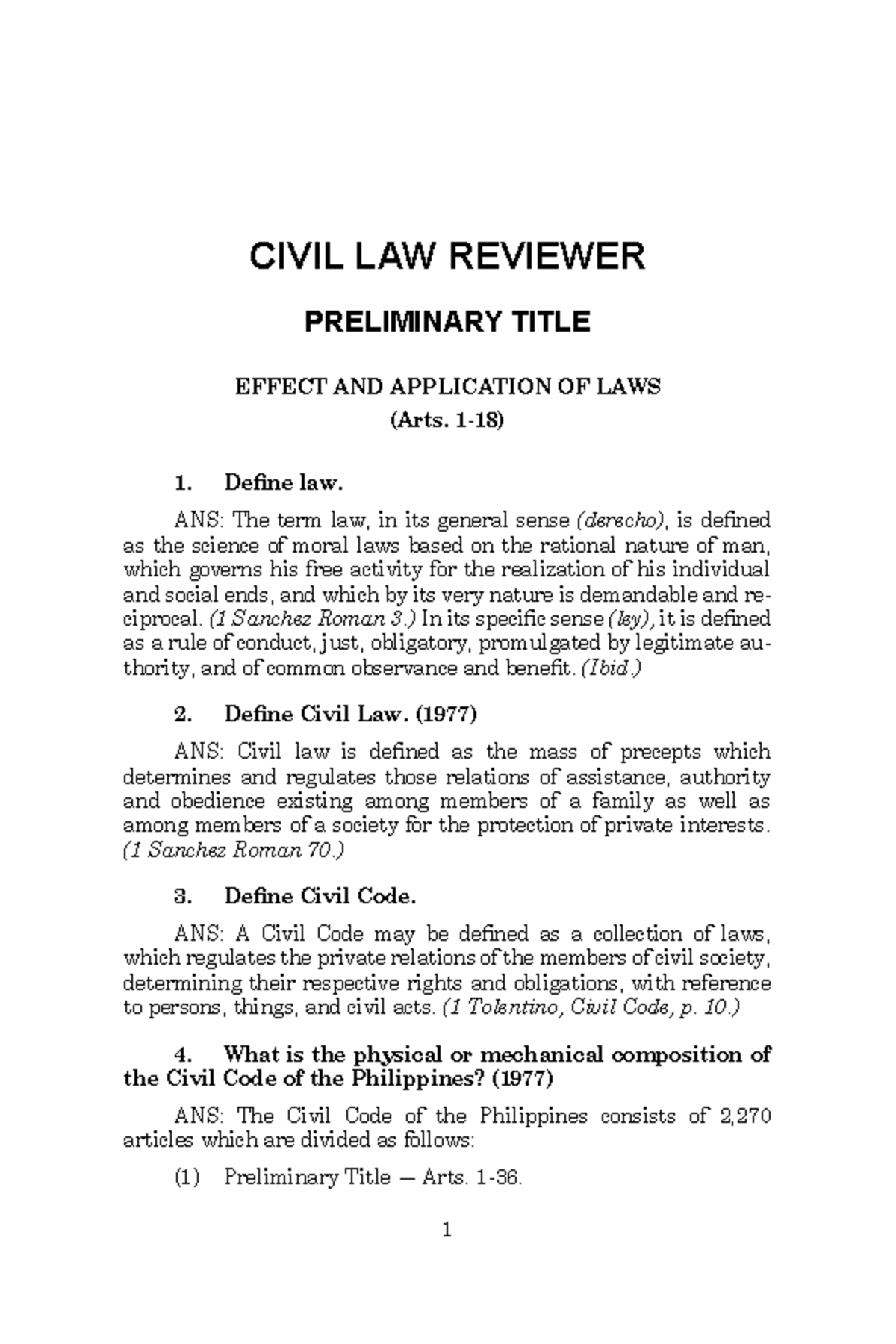 Civil Law Reviewer Jurado - 1 CIVIL LAW REVIEWER PRELIMINARY TITLE ...