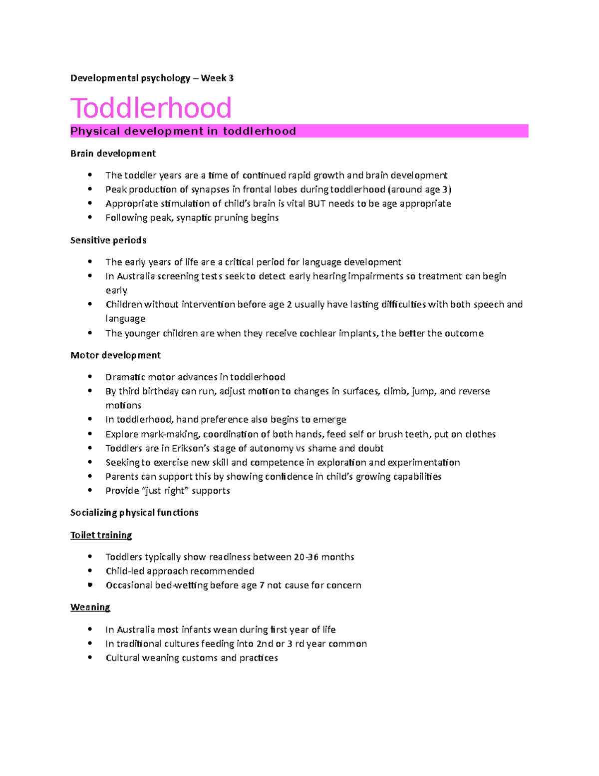 Developmental psychology – Week 3 - Toddlerhood - Developmental ...