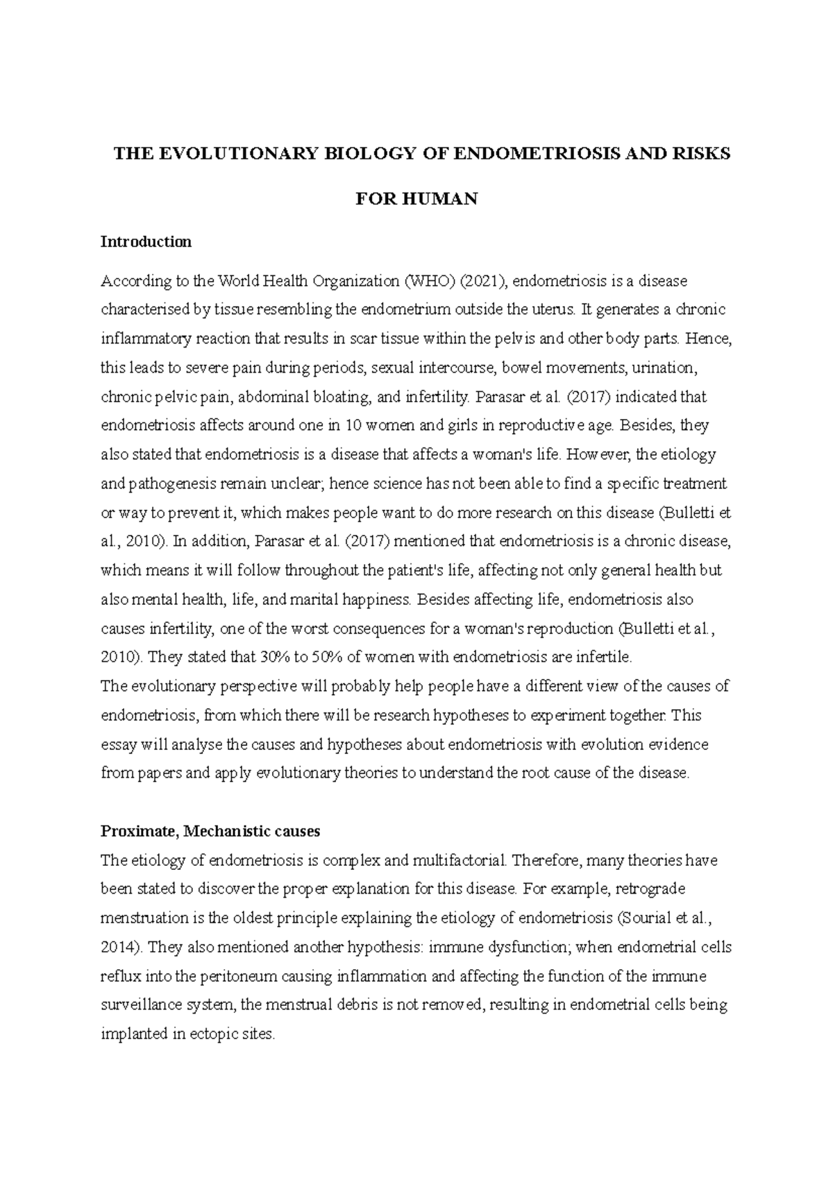 Research Summary - THE EVOLUTIONARY BIOLOGY OF ENDOMETRIOSIS AND RISKS ...