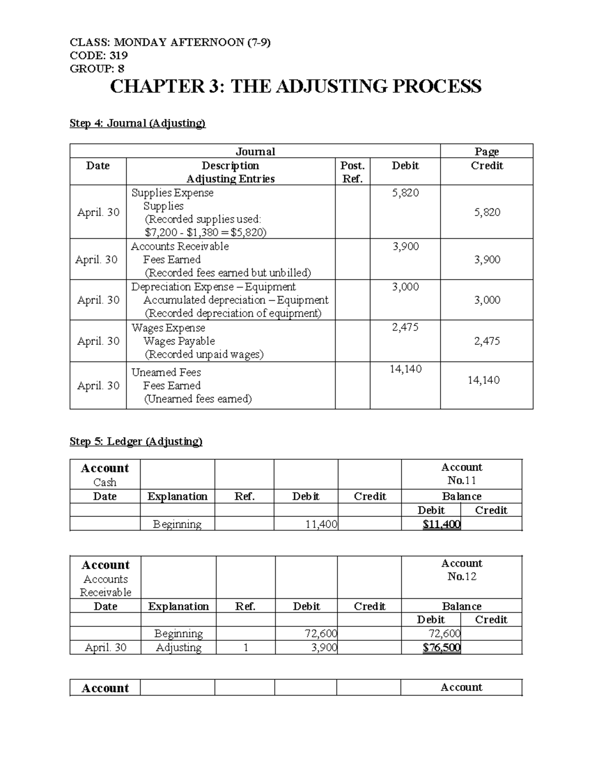 Chapter 3 - THE Adjusting Process - Template - CODE: 319 GROUP: 8 ...