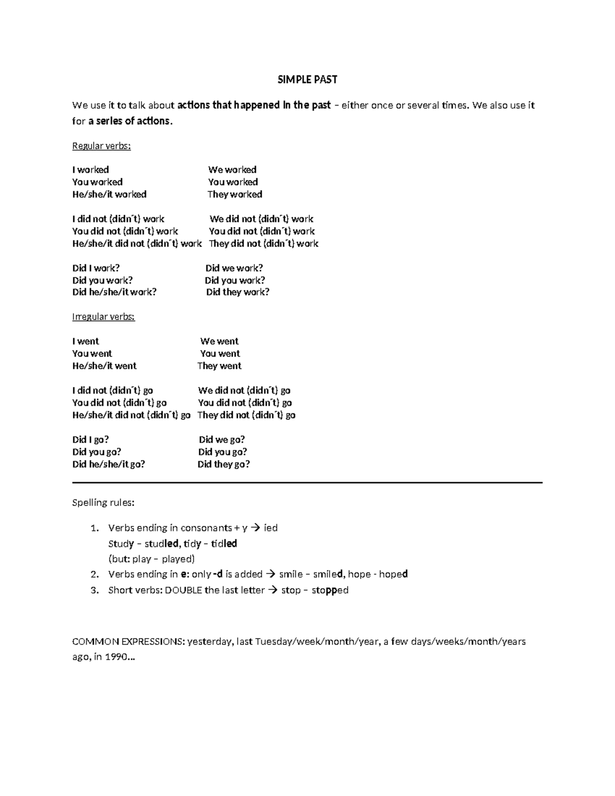 Simple past - Summary Comparative literature - SIMPLE PAST We use it to ...