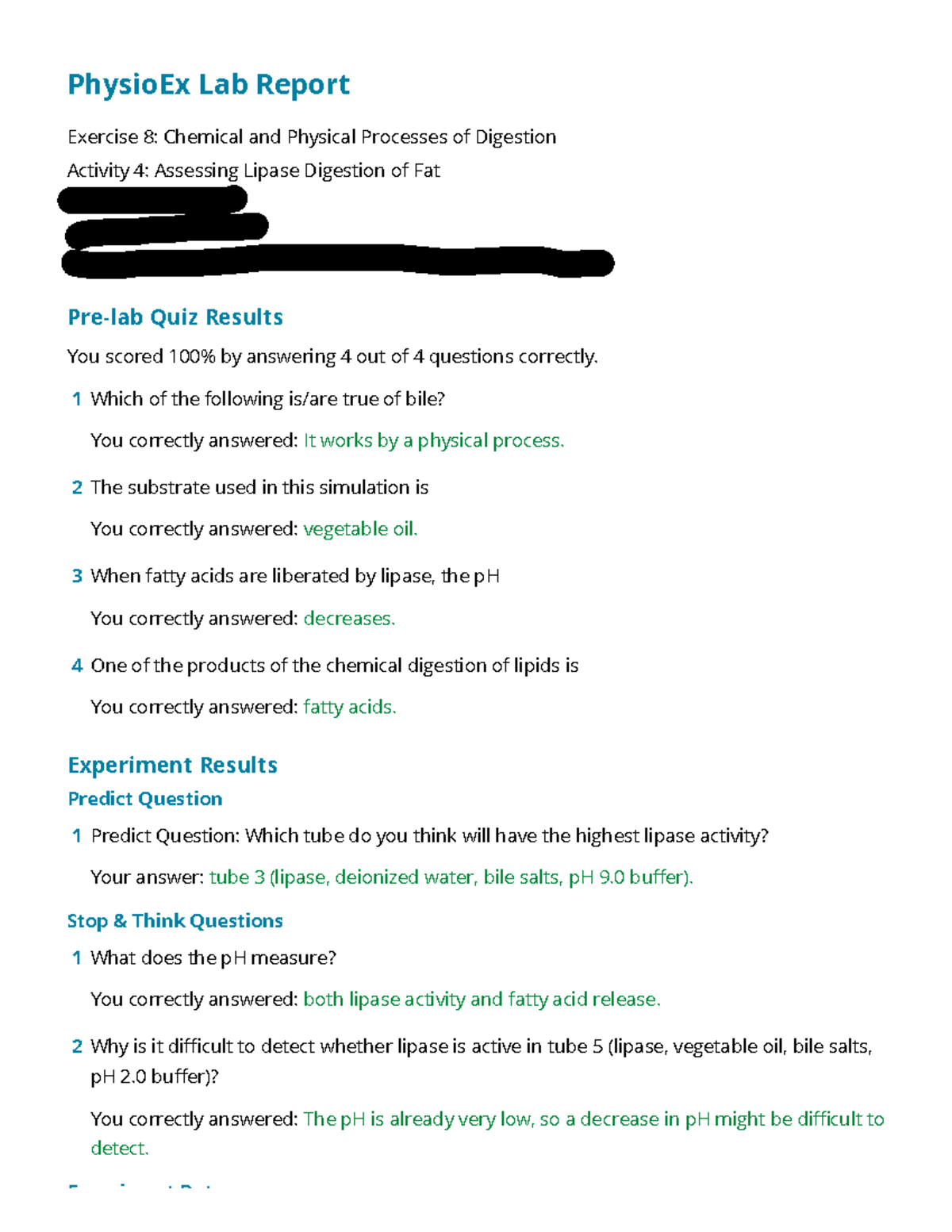 Physio Ex Exercise 8 Activity 4 - PhysioEx Lab Report Exercise 8 ...