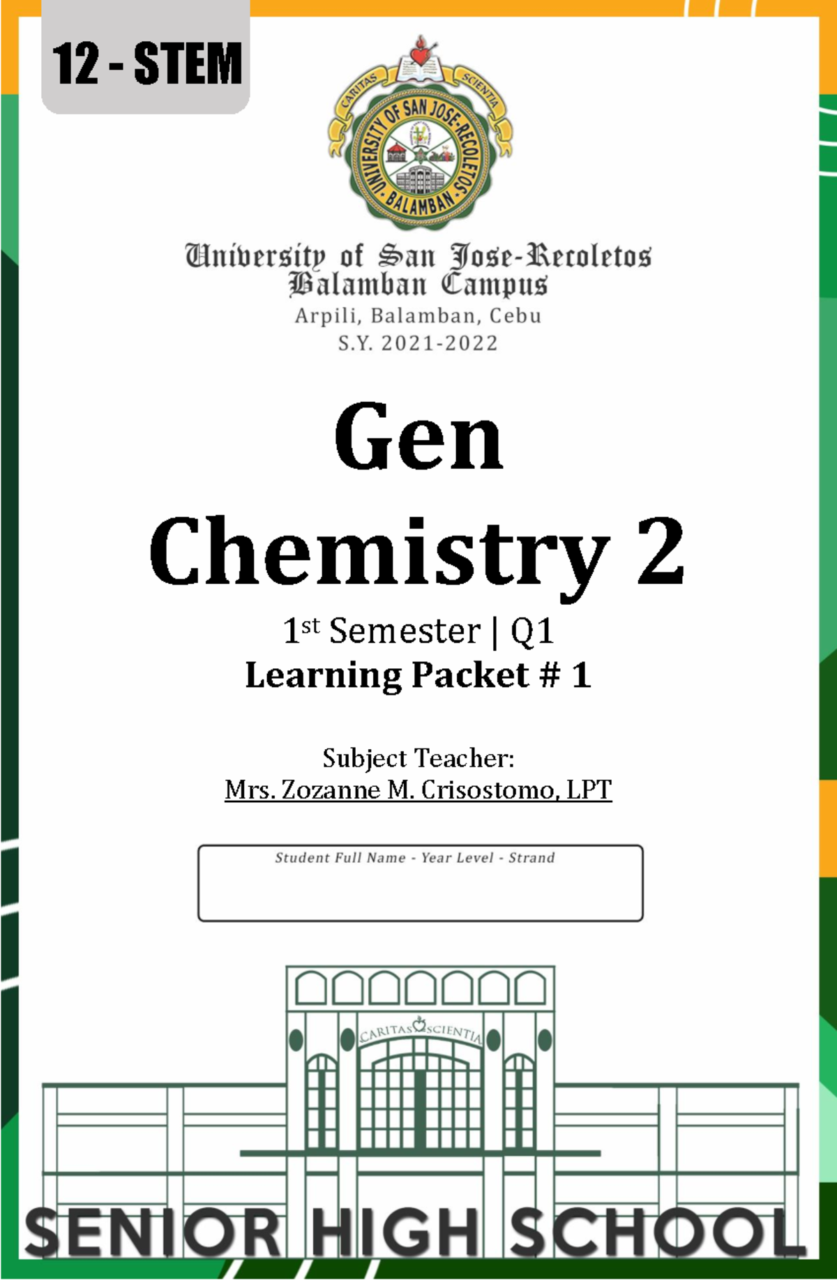 12-STEM- Kyla-Jean-Tantoy-LP-1 Gen-Chem-2 Week1 - Gen Chemistry 2 1 st ...
