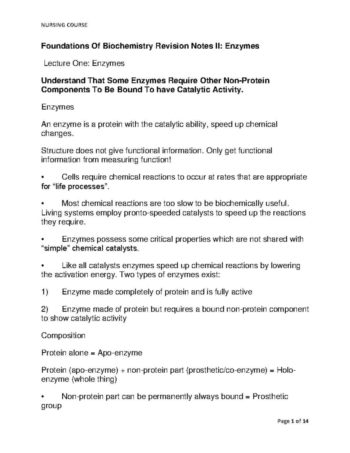Nursing Foundations Of Biochemistry Revision Notes II Class Study Guide ...