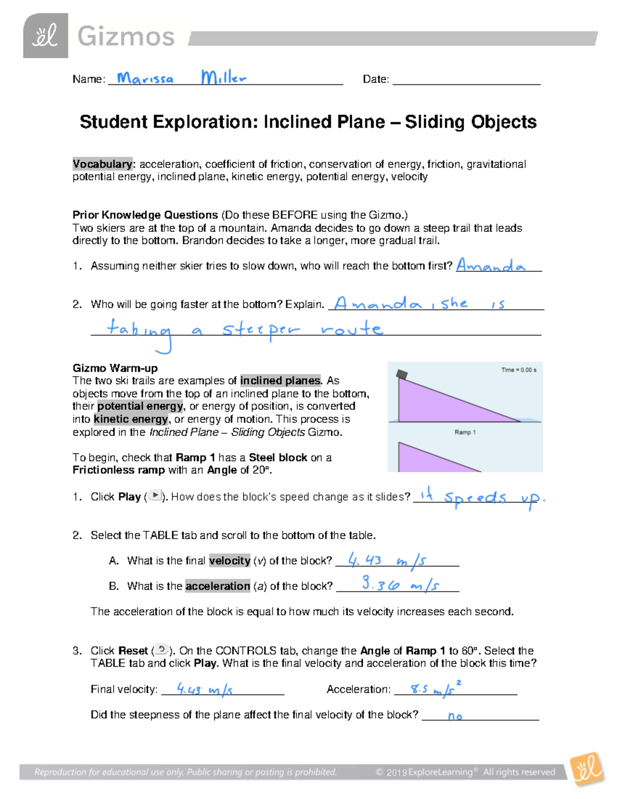 Inclined Plane Sliding SE 2 - Name ...