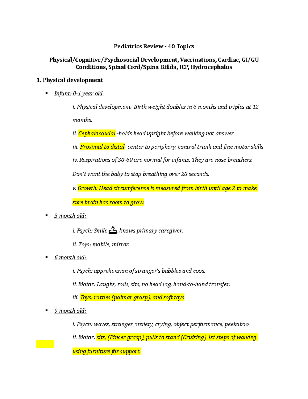 Peds Review 1 - Pediatrics Review 40 Topics Development, Vaccinations ...