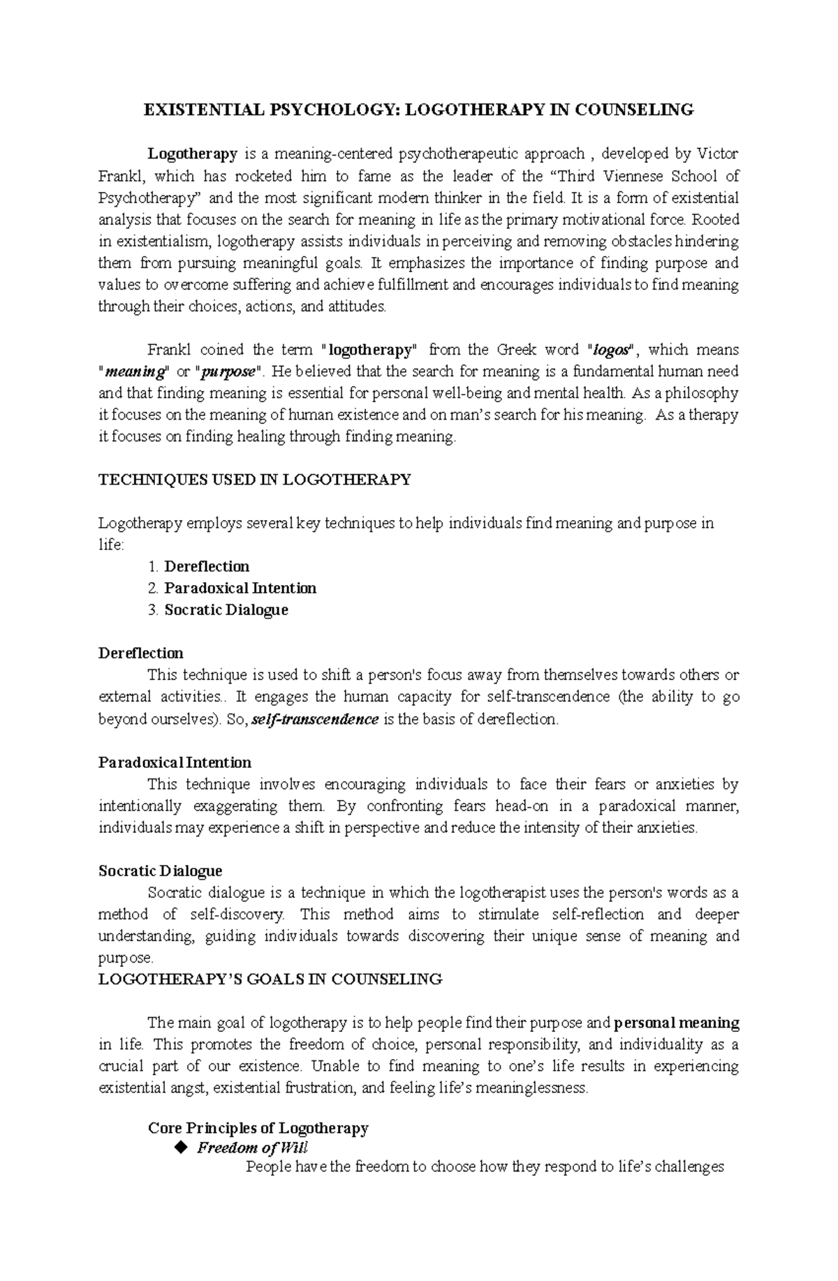 Existential Psychology BS PSYCHOLOGY COUNSELING AND PSYCHOTHERAPY ...