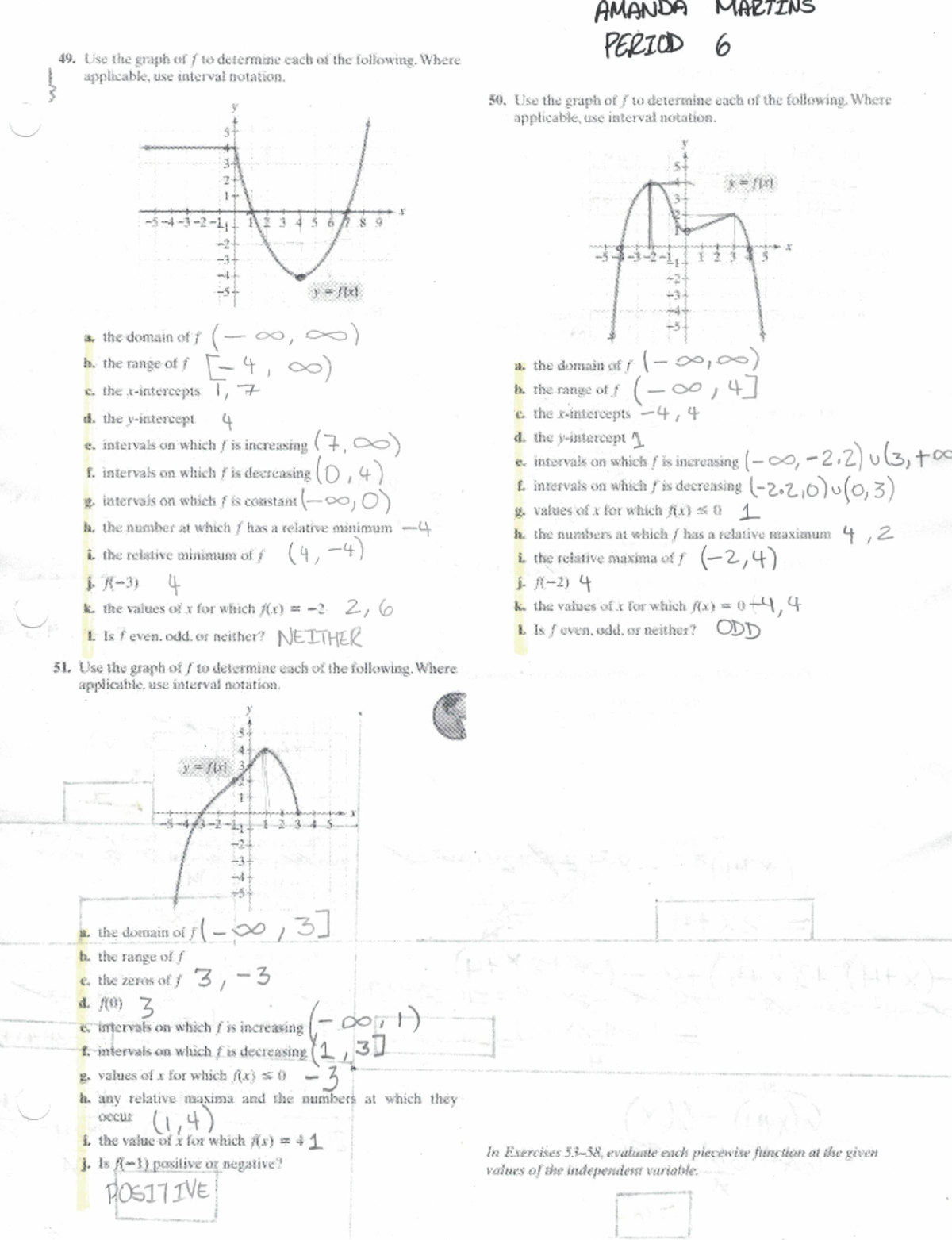 Math Worksheet Pre Calculus Practice 49 Use The Graph Of F To Determine Each Of The
