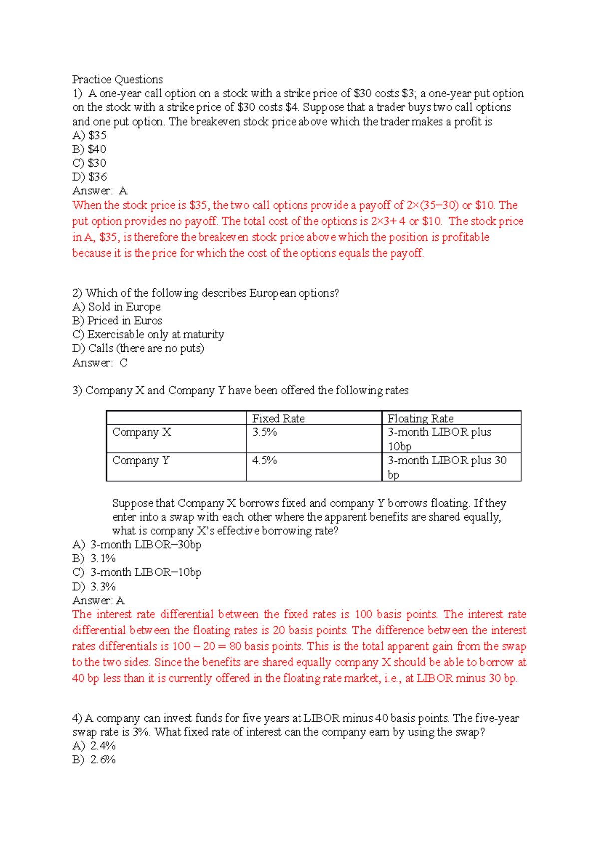 Practice Question+updated - Practice Questions 1) A one-year call ...
