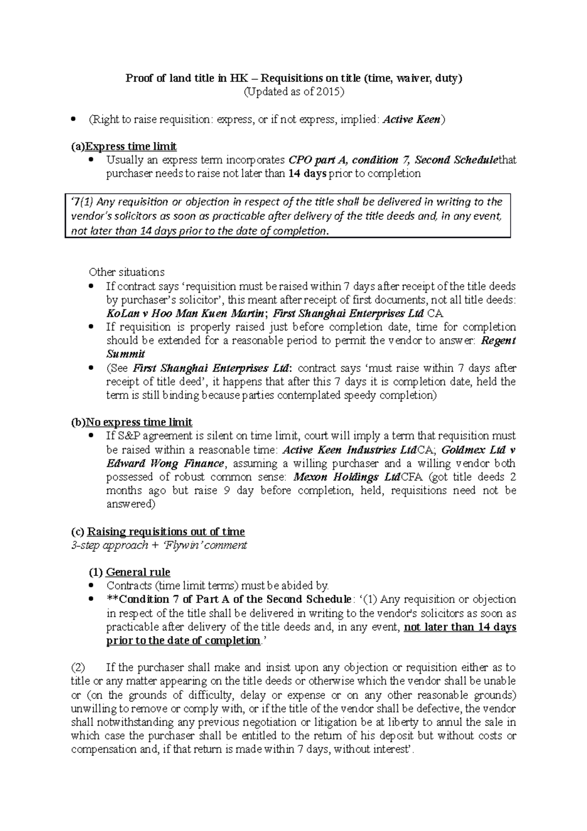 Proof of land title in HK – Requisitions on title (time, waiver, duty ...