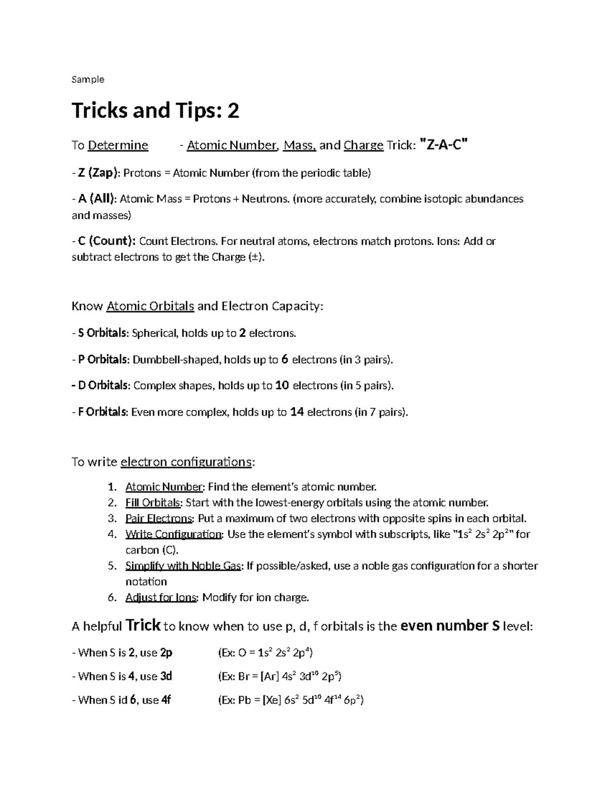 Sample - Sample Tricks and Tips: 2 To Determine - Atomic Number, Mass ...