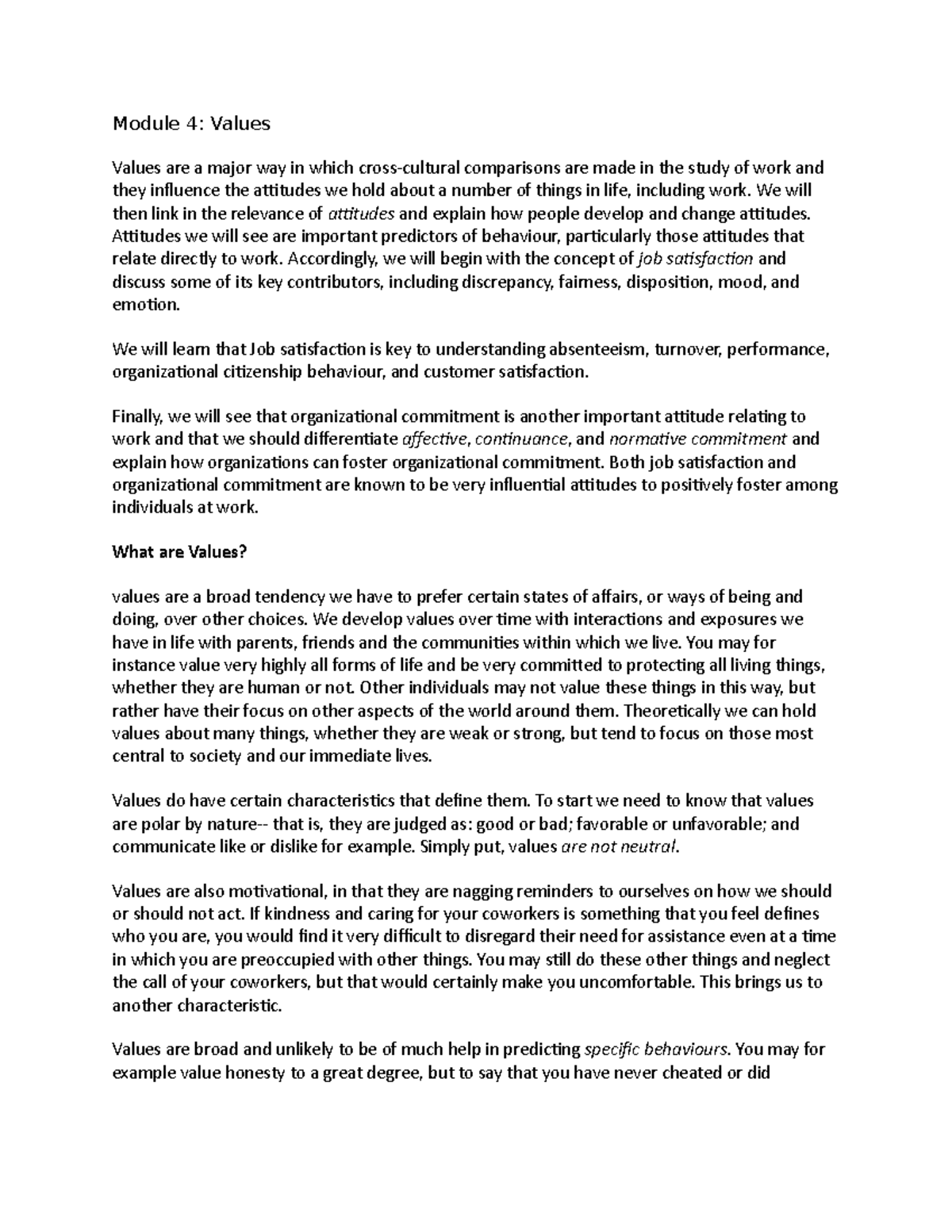 Values module 4 - Module 4: Values Values are a major way in which cross‐cultural comparisons ...
