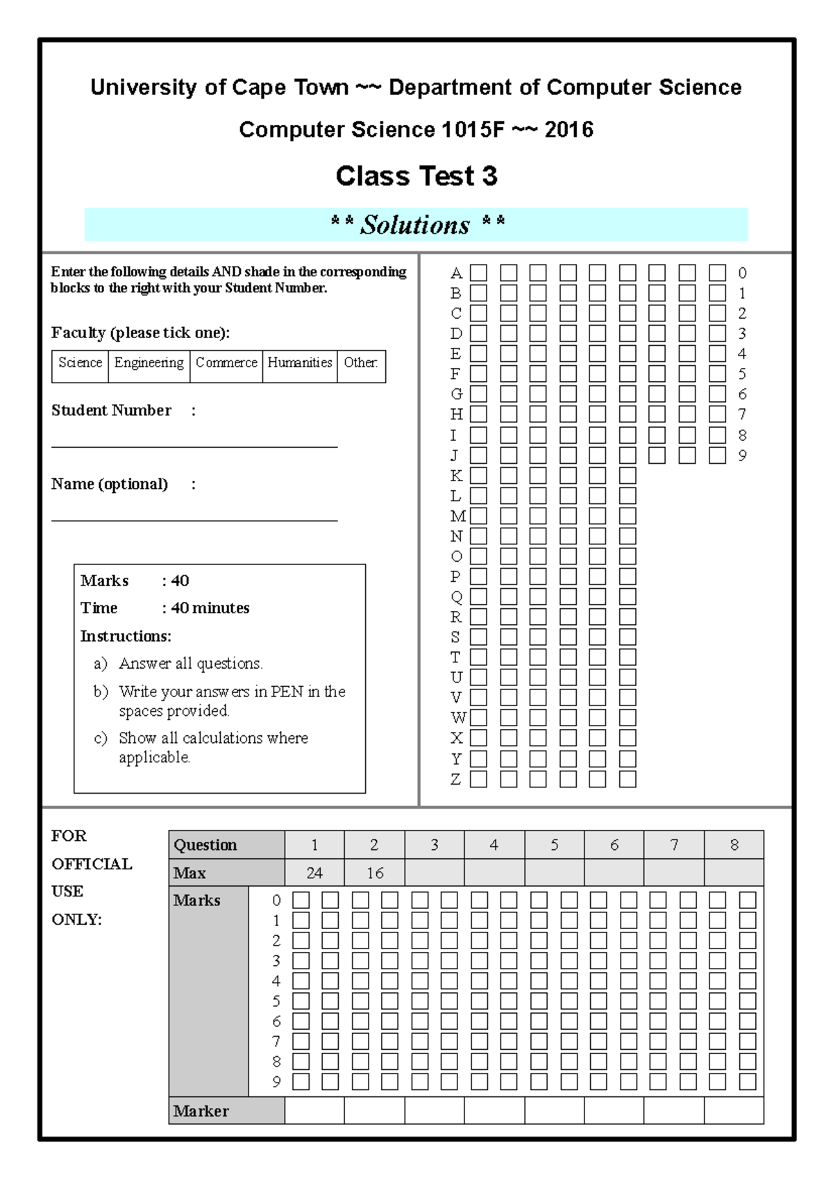 CS1015F 2016 Test3 Solutions - University of Cape Town ~~ Department of ...