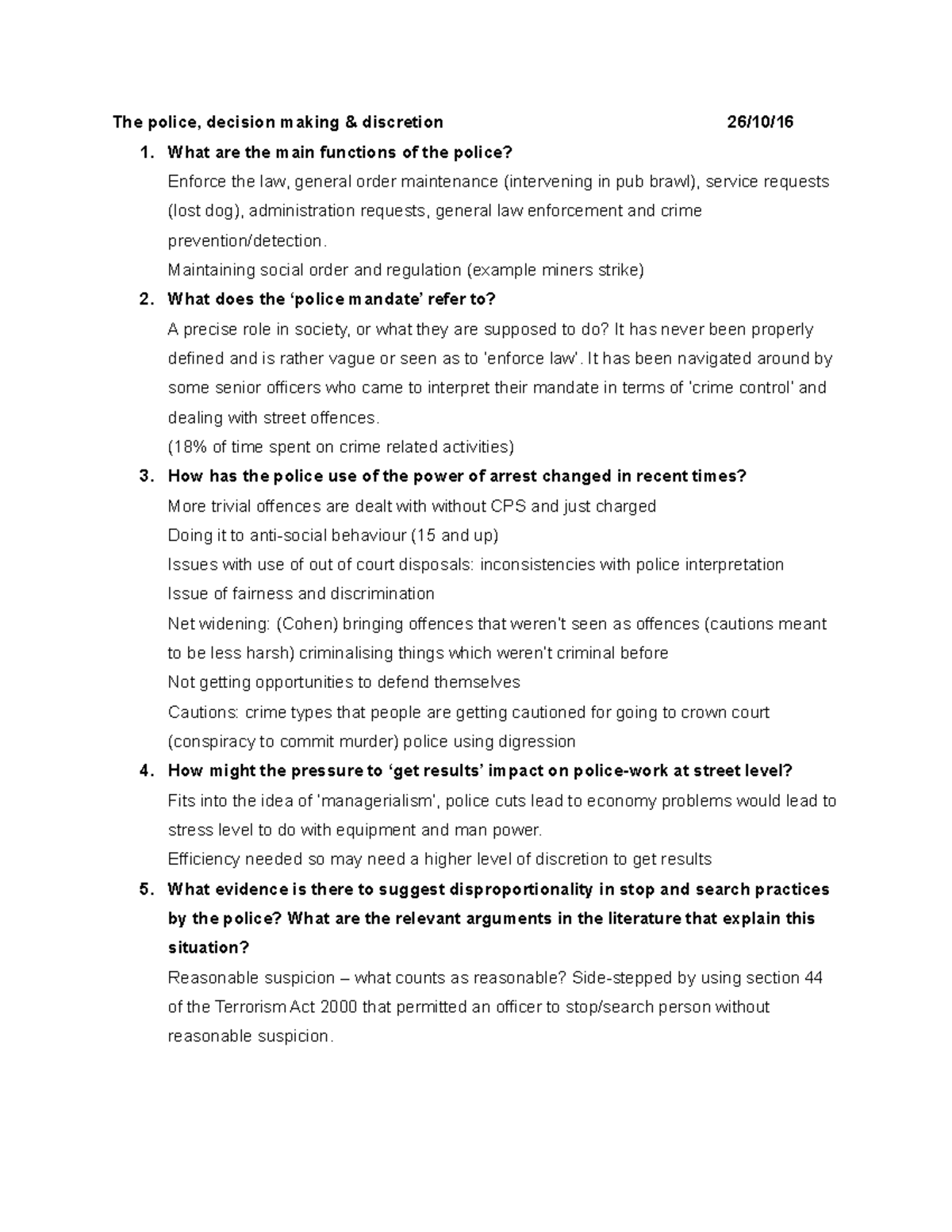 Police 26 - Lecture notes 1 - The police, decision making & discretion ...