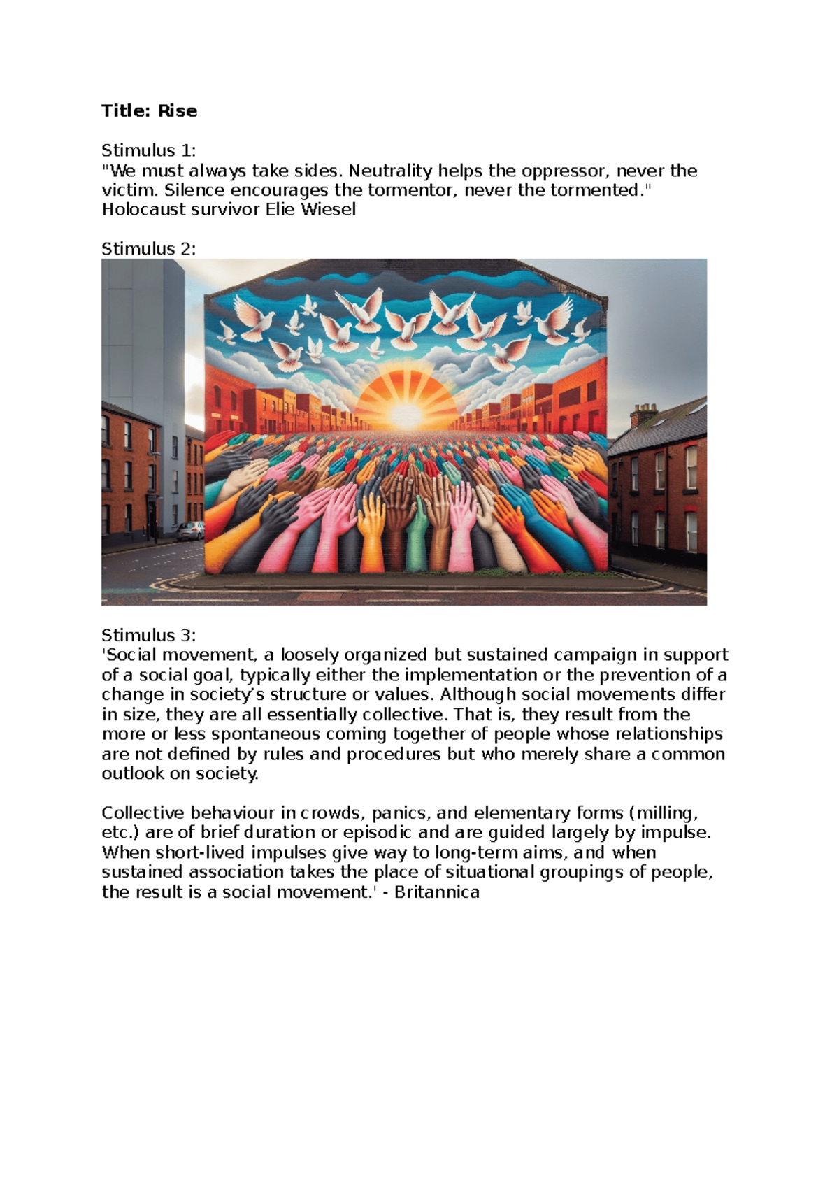 Section B Practice/creative practice (writing about protest) - Title ...