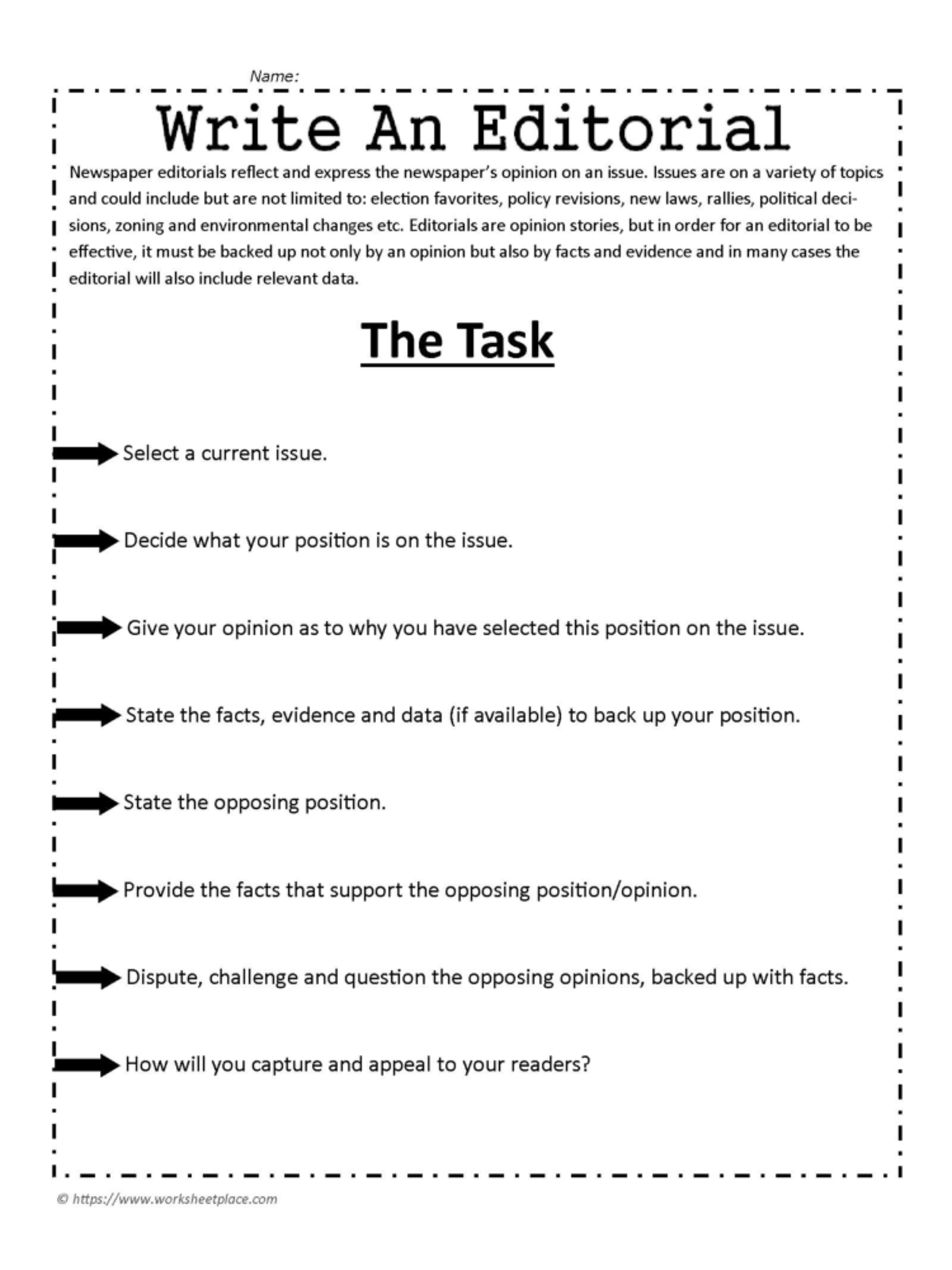 Editorial Writing Activity Sheet - Bachelor of Elementary Education ...