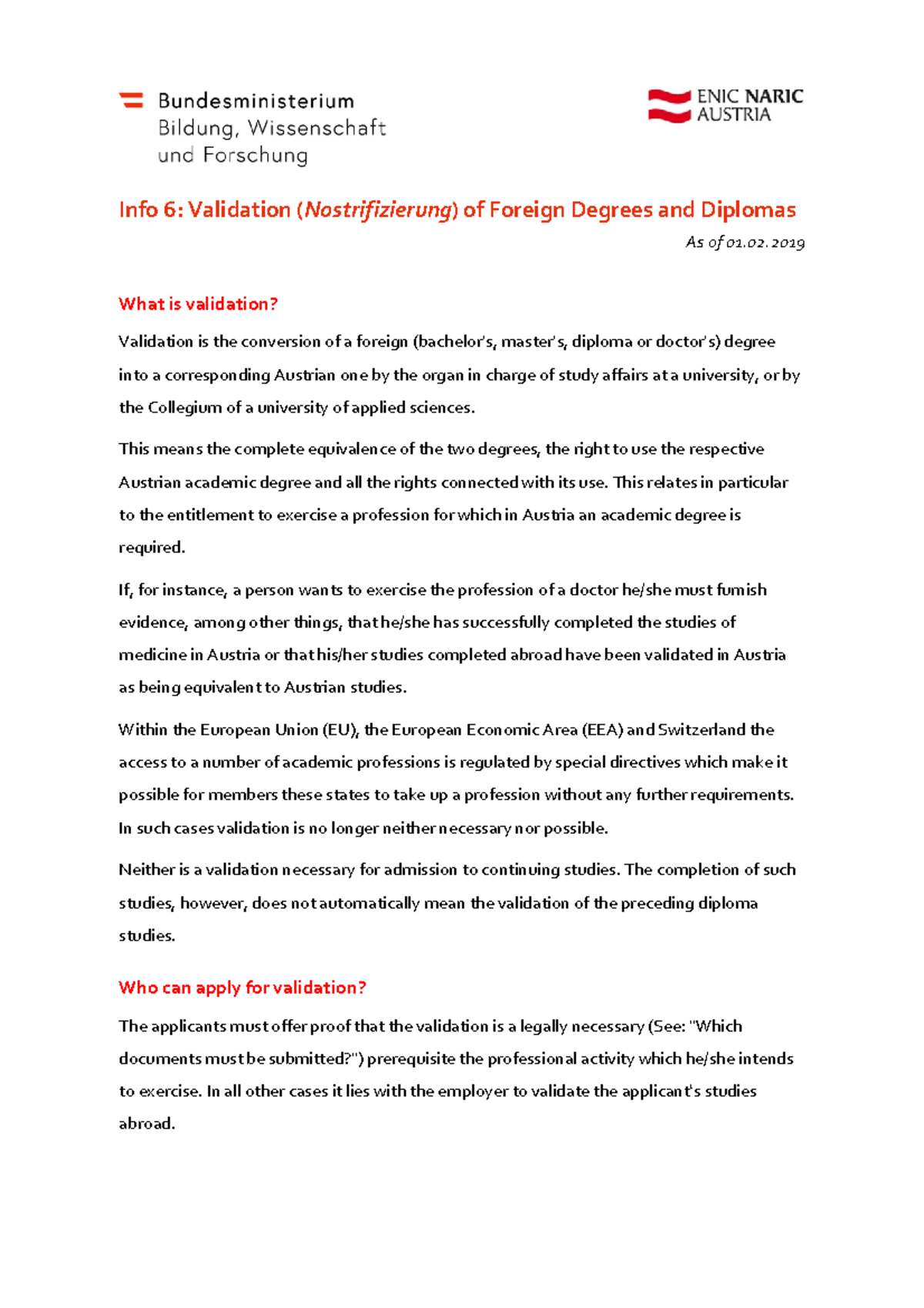 6 E Validation (Nostrifizierung) of Foreign Degrees and Diplomas - What ...