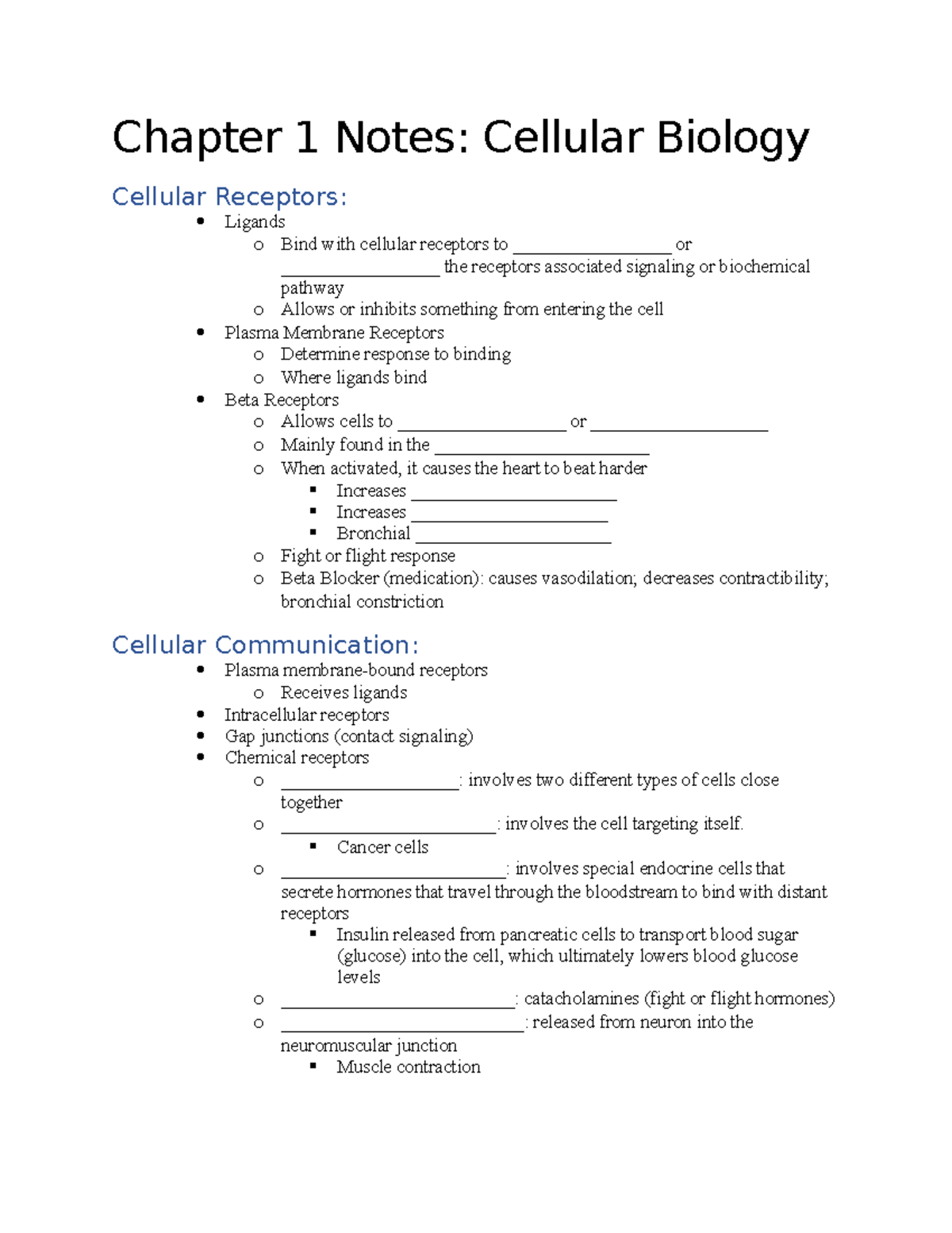 Chapter 1 Notes - Cellular Biology - Chapter 1 Notes: Cellular Biology ...