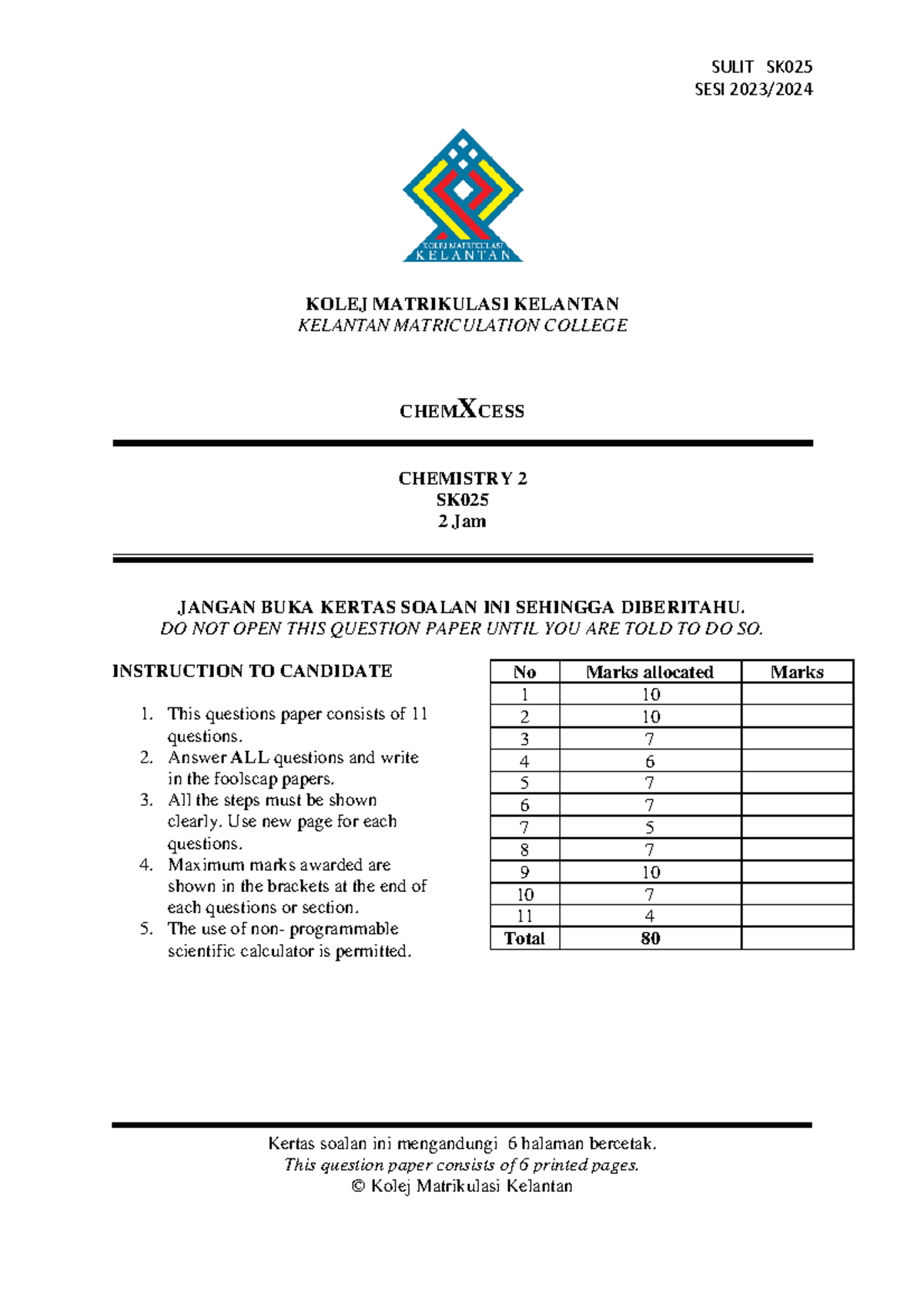 KMKt Semester 2 2023-2024 - SESI 2023/ KOLEJ MATRIKULASI KELANTAN KELANTAN MATRICULATION COLLEGE ...