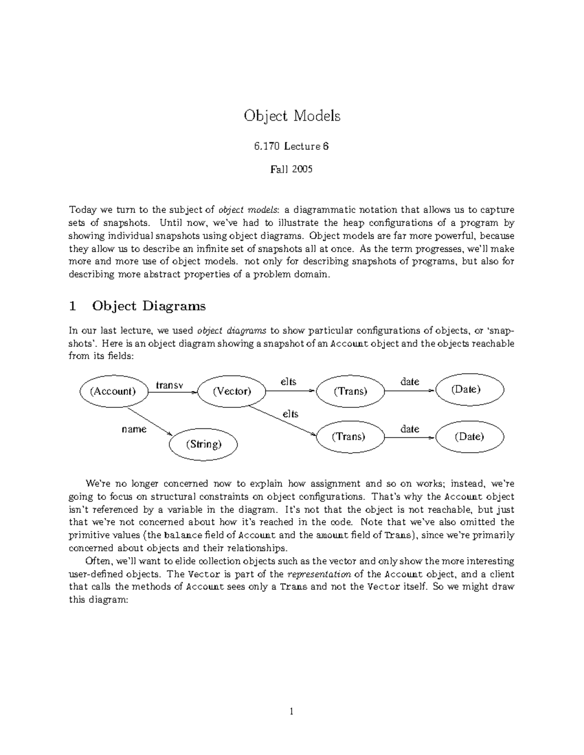 Lecture 7 Object Models 1 Object Models 6 Lecture 6 Fall 2005 Today