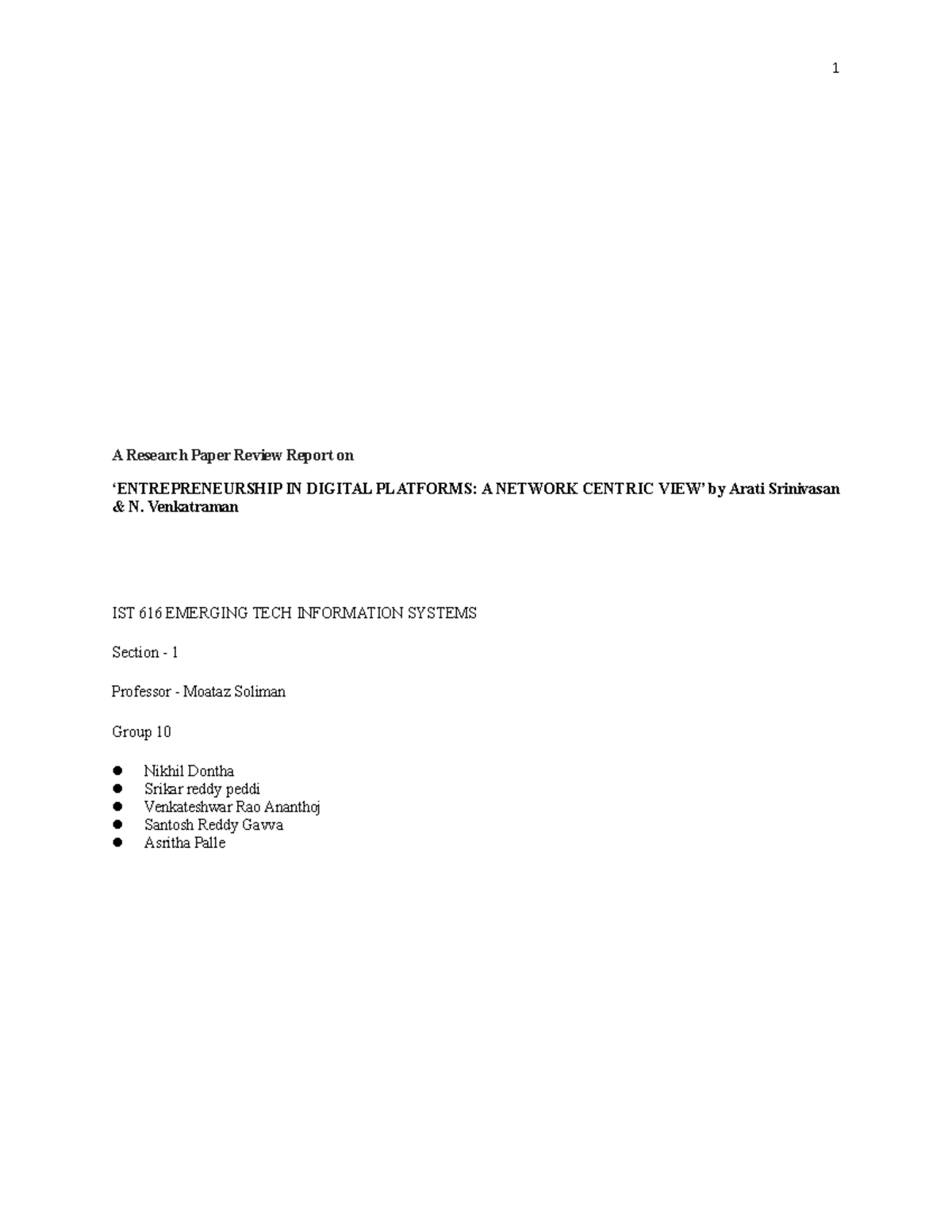 Report on digital platforms - A Research Paper Review Report on ...