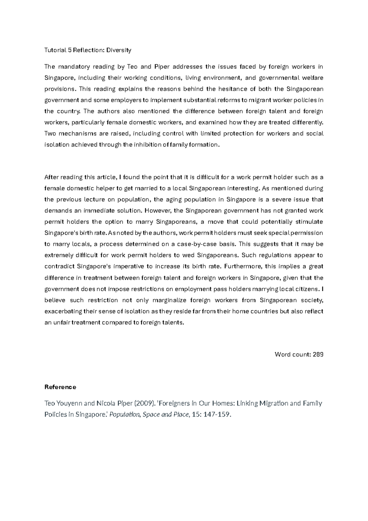 Reflection 4 - Tutorial 5 Reflection: Diversity The mandatory reading ...