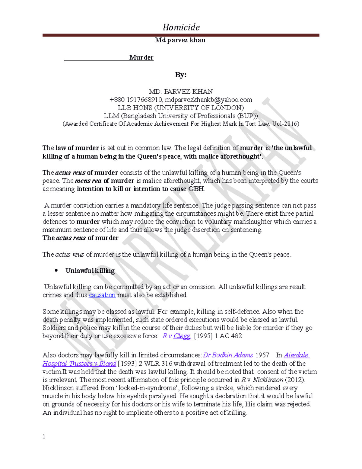 Homicide note - criminal - Md parvez khan Murder By: MD. PARVEZ KHAN ...