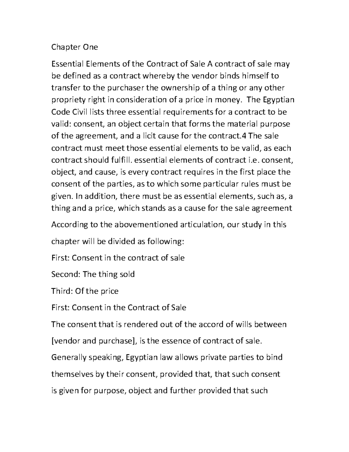 Chapter one of egyptian contract of sale - Chapter One Essential ...