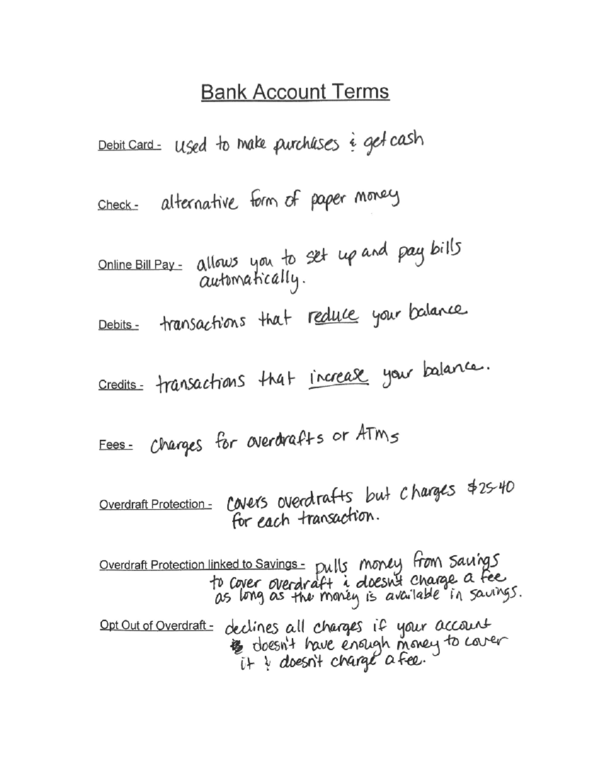 Copy of Unit 7 - Bank Account Terms - Studocu