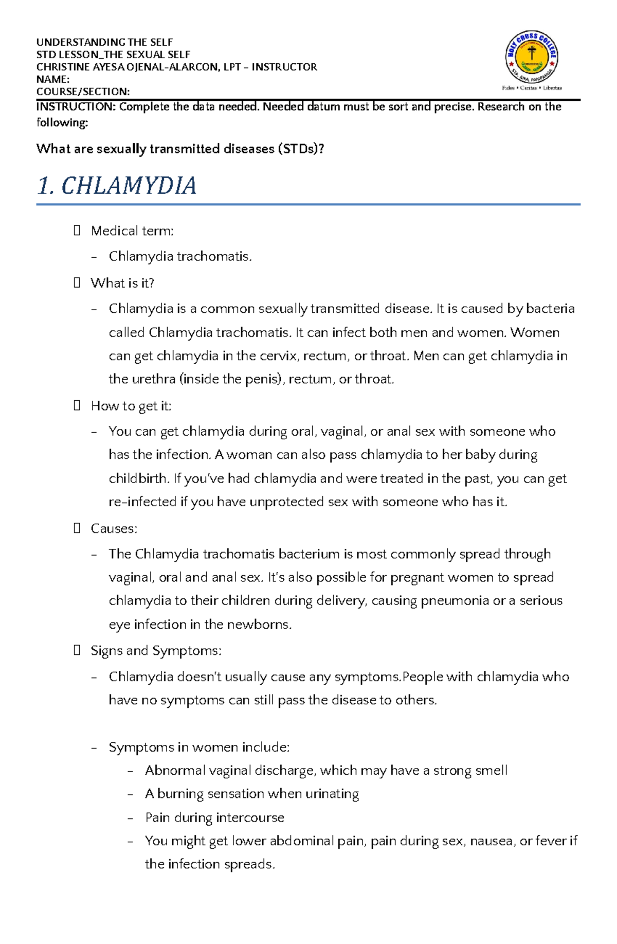 Understanding THE SELF STD Lesson THE Sexual SELF - UNDERSTANDING THE ...