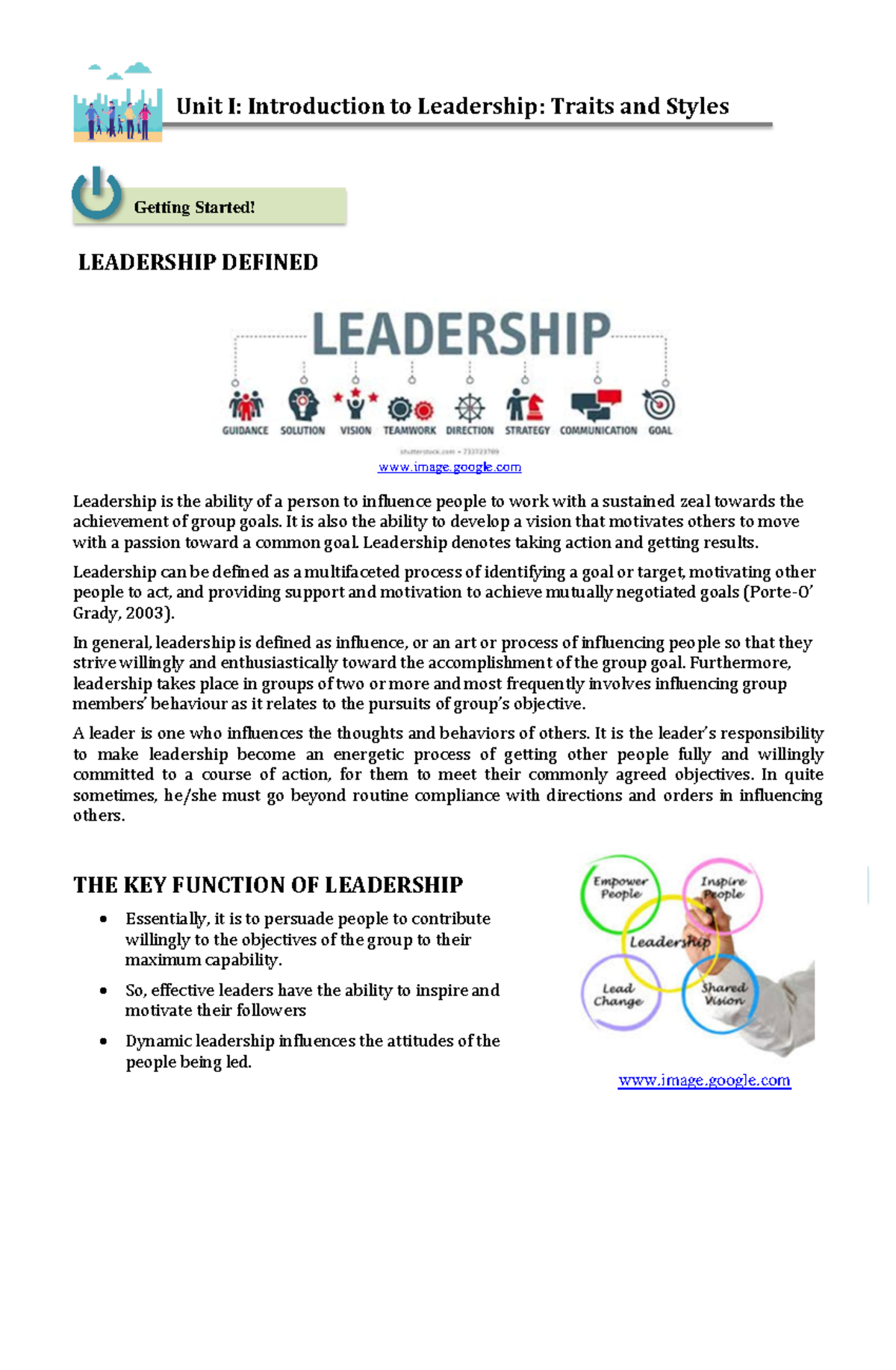 Introduction TO Leadership - It is also the ability to develop a vision ...