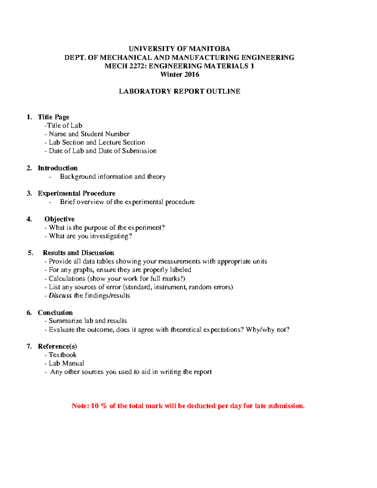 Lab Report Outline for engineeering materials 1 - UNIVERSITY OF ...