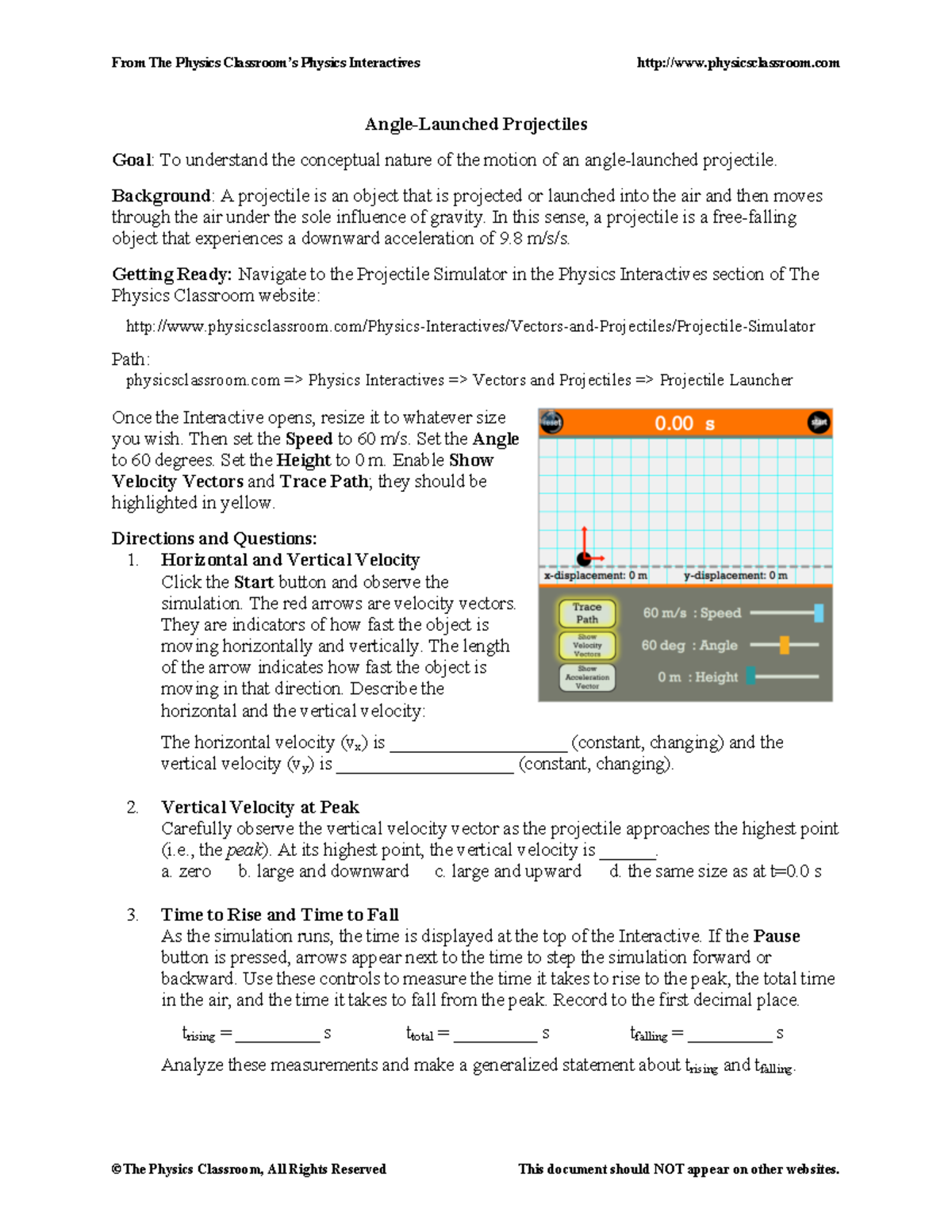 Angular Projection Lab - From The Physics Classroom’s Physics ...