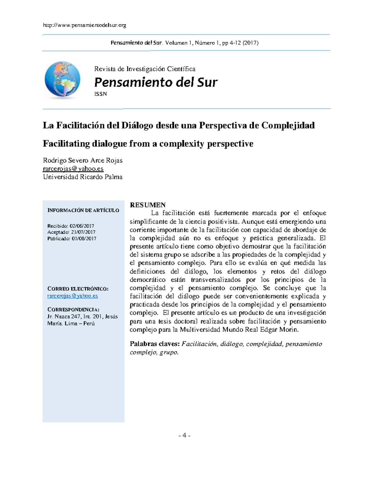 LA Facilitacion DEL Dialogo Desde Rarce - Pensamiento del Sur. Volumen ...