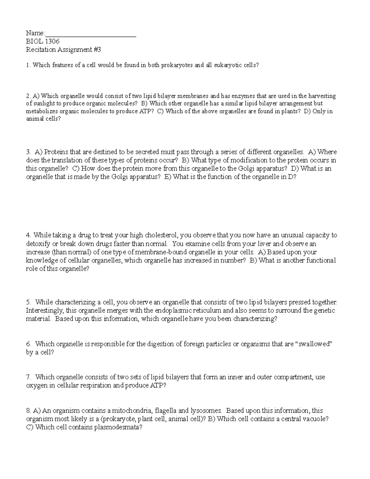 Assignment 3 understanding the cell and it functions - Name ...