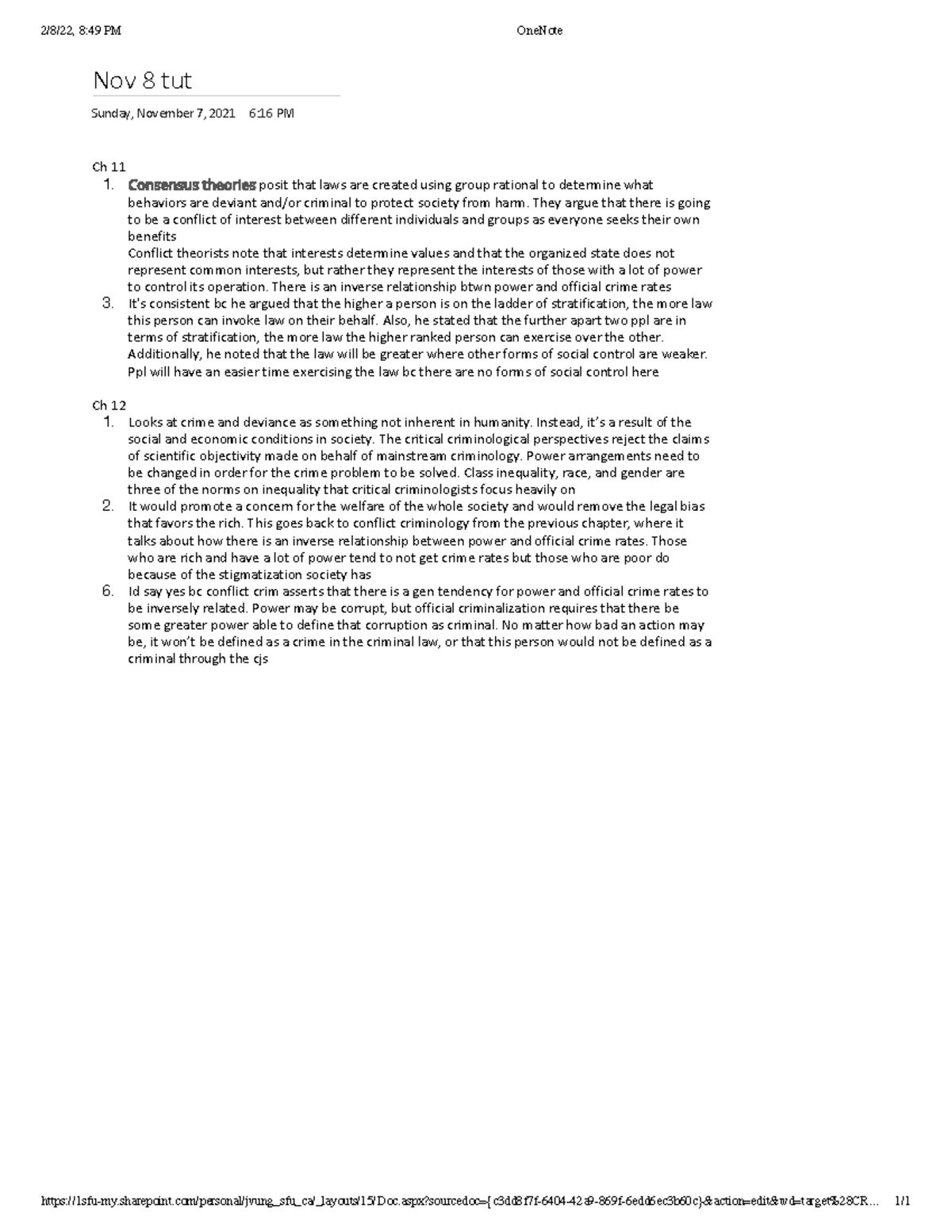 Lec 9 tut - lecture 9 - 2/8/22, 8:49 PM OneNote - Studocu