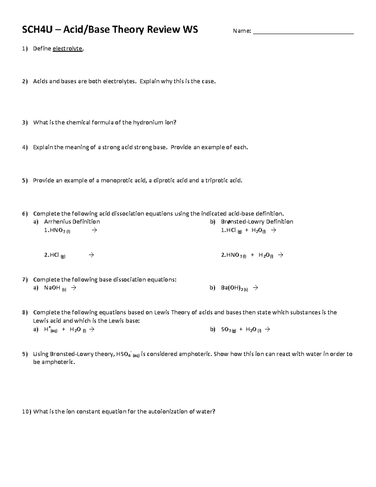 SCH4U - Equilibrium - 10 Acid Base Theory Review WS and Answers - SCH4U ...
