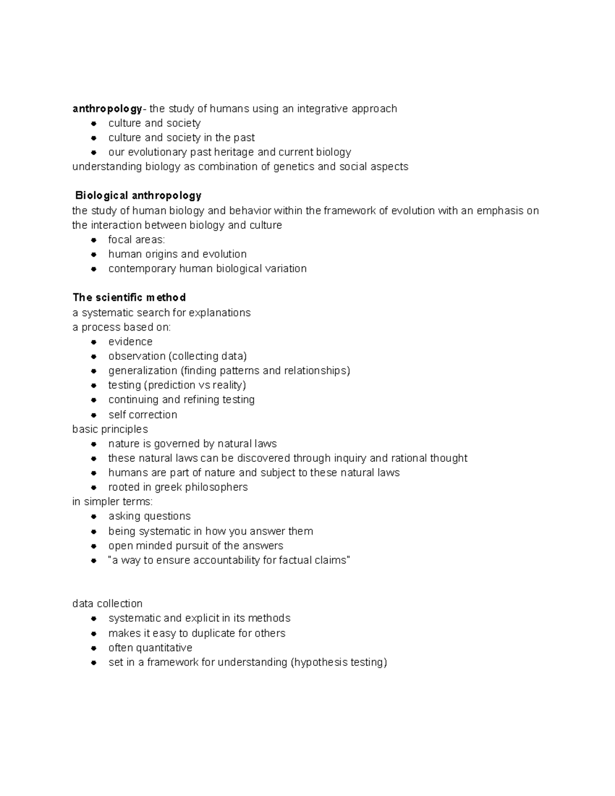 Anthropology 175 notes - anthropology - the study of humans using an ...
