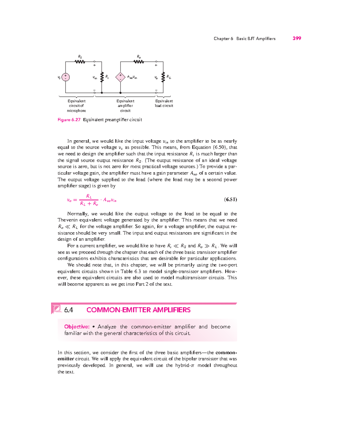 Equivalent preamplifier circuit - Chapter 6 Basic BJT Amplifiers 399 In general, we would like ...