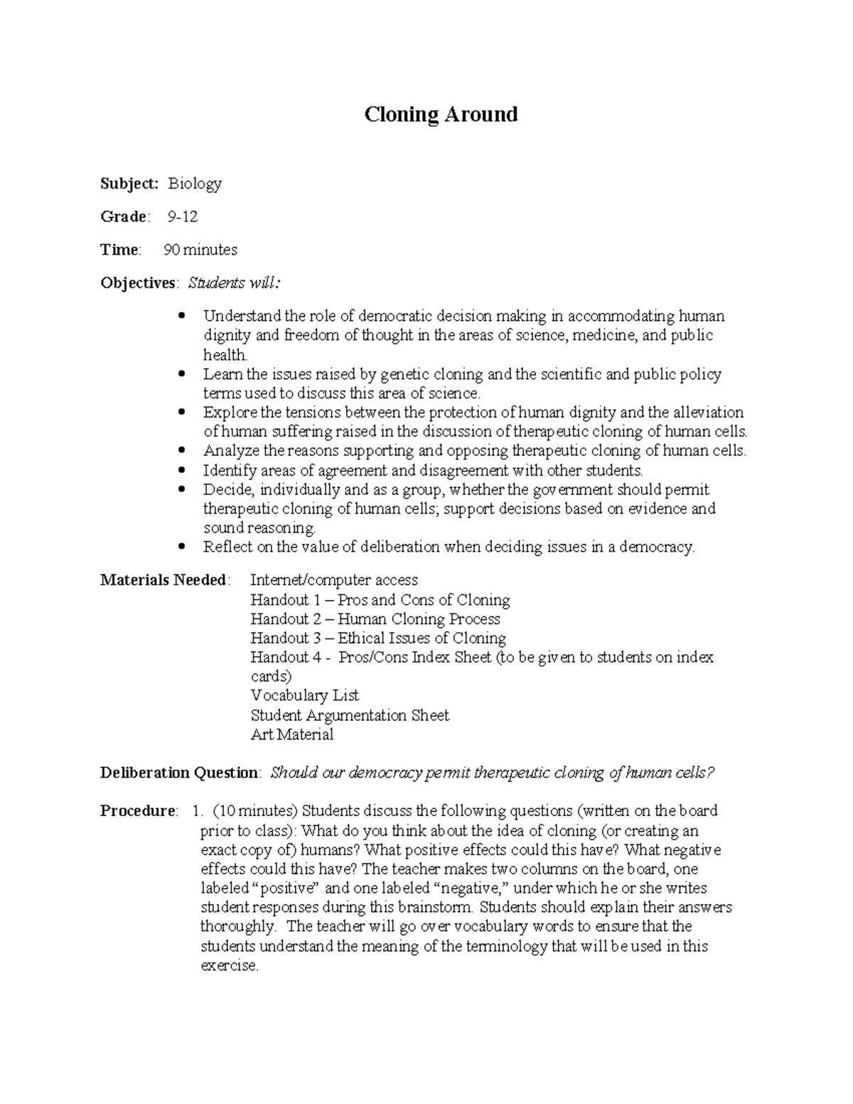 Argumentation cloning ursula adams student - Cloning Around Subject ...