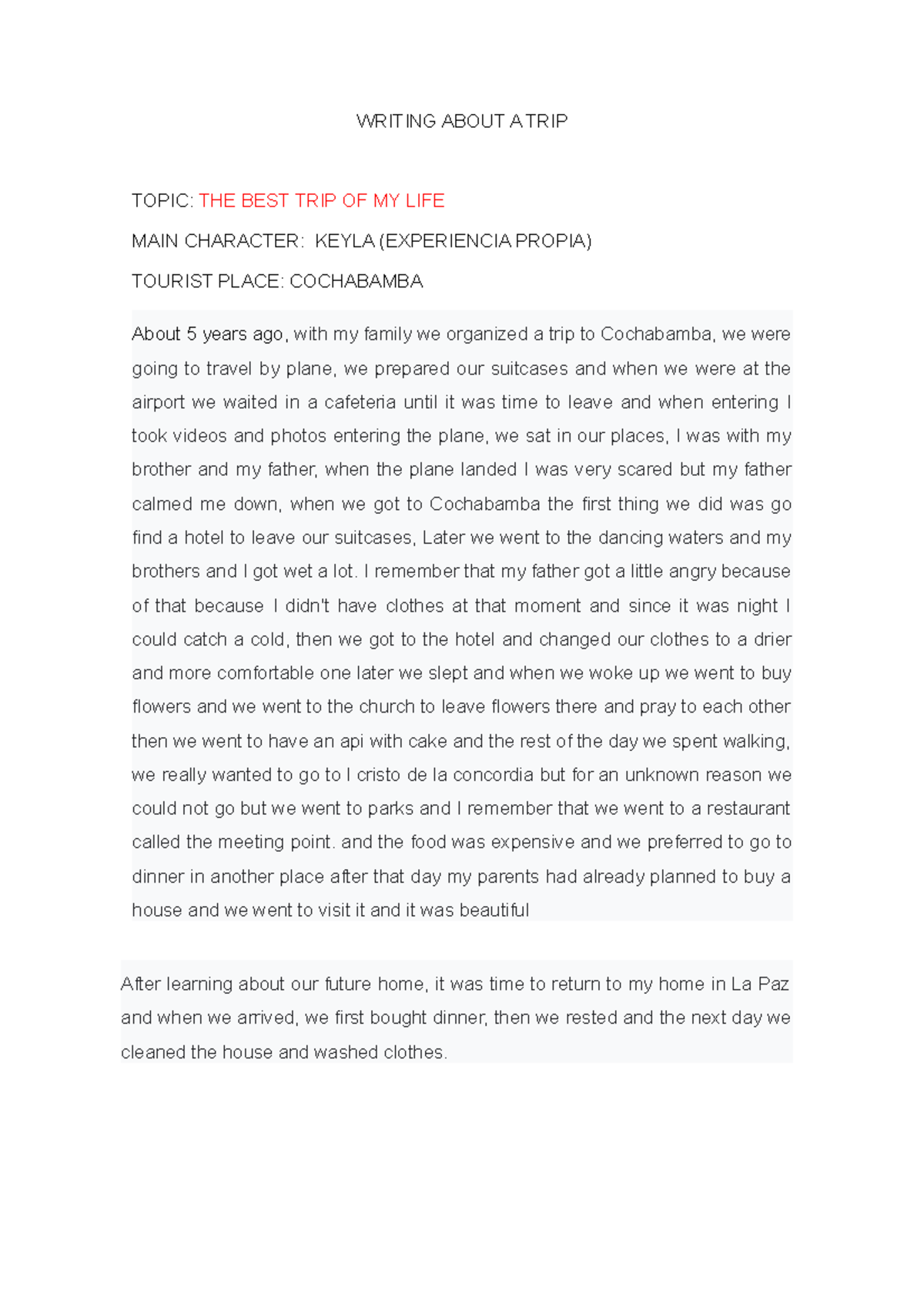 Writing About A TRIP - WRITING ABOUT A TRIP TOPIC: THE BEST TRIP OF MY ...