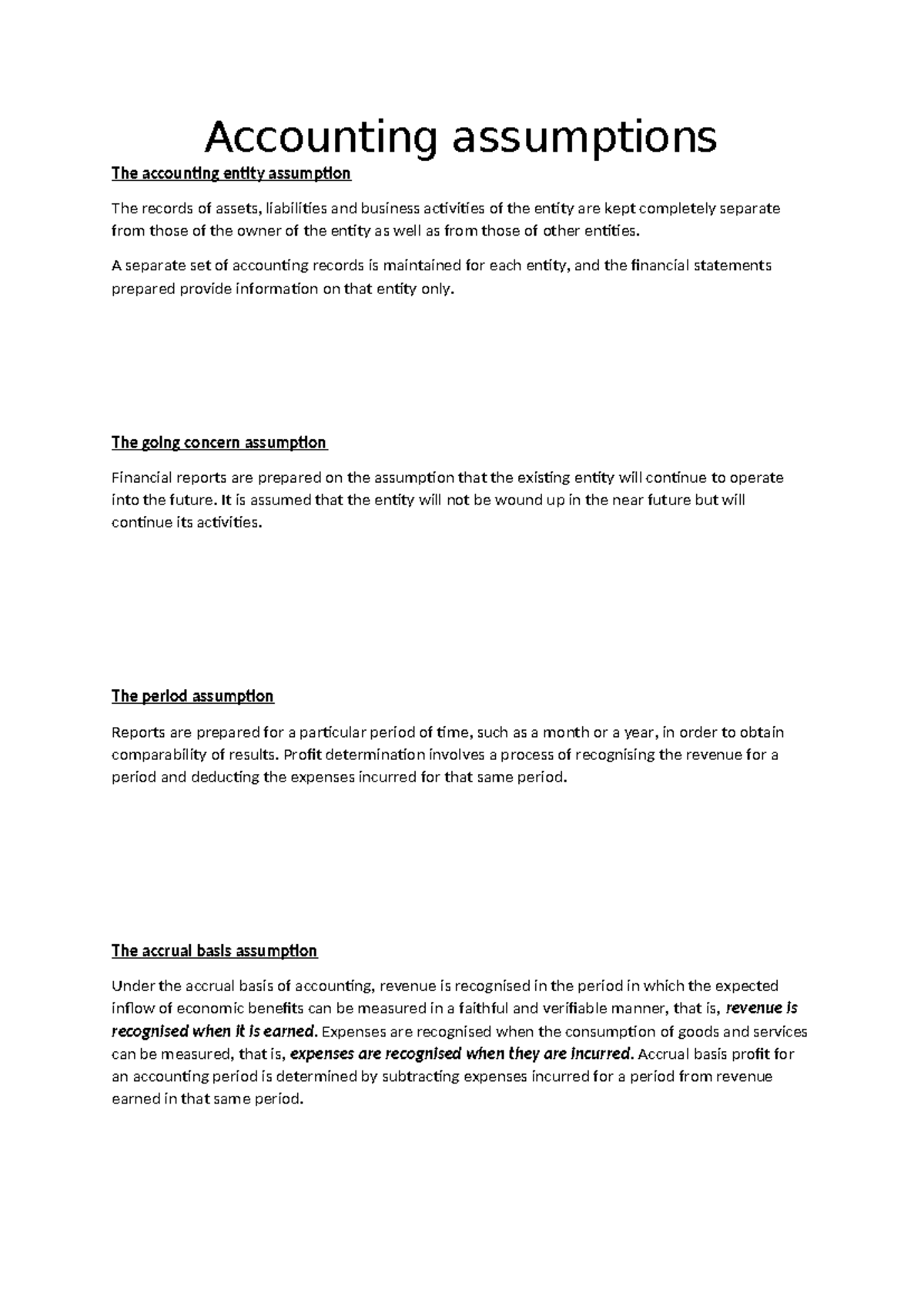 Accounting assumptions - A separate set of accounting records is ...